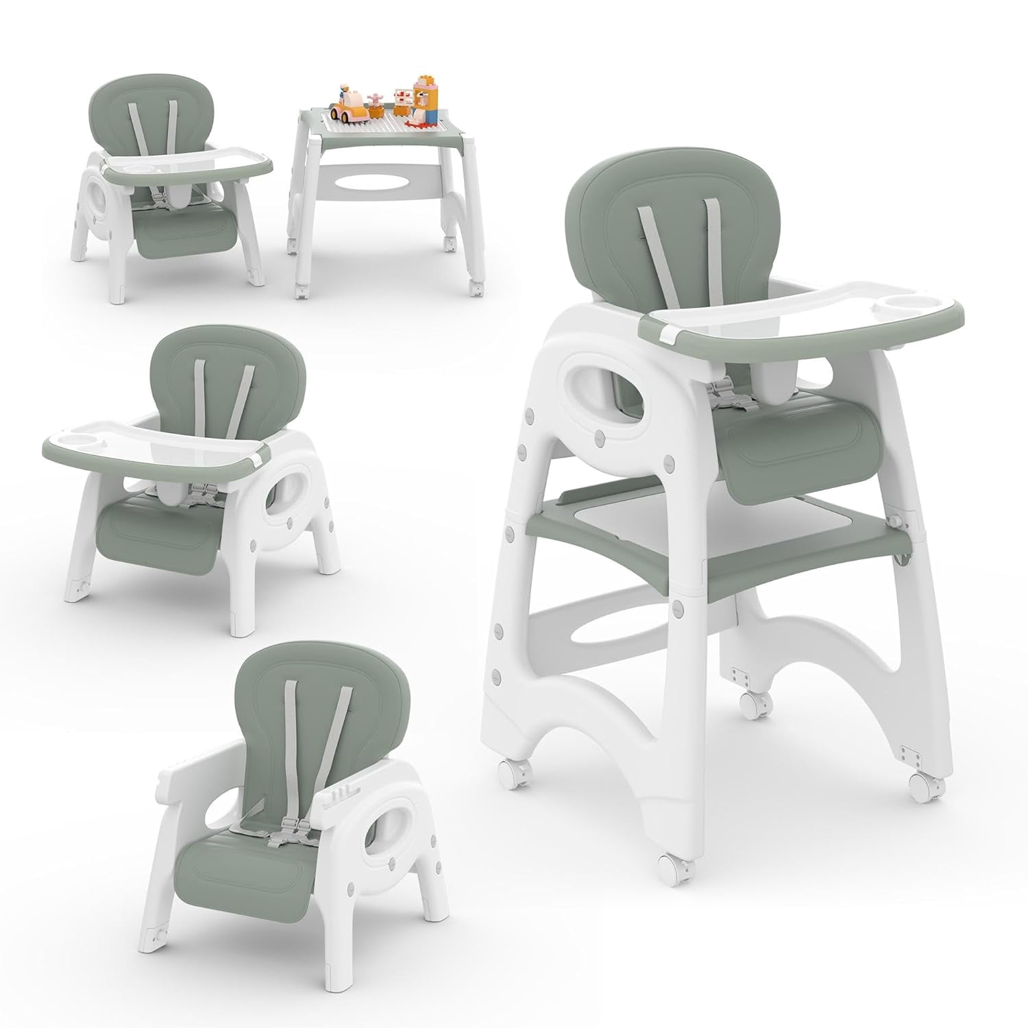 Xilingol 8 in 1 Convertible Baby High Chair W/Wheels, Baby Feeding ...
