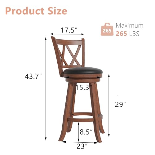 Xilingol Bar Stools with X-Back, Seat Height Counter Height Swivel ...