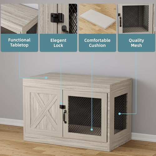 Xilingol Corner Dog Crate Furniture with Double Doors, 36 Inch Wooden ...