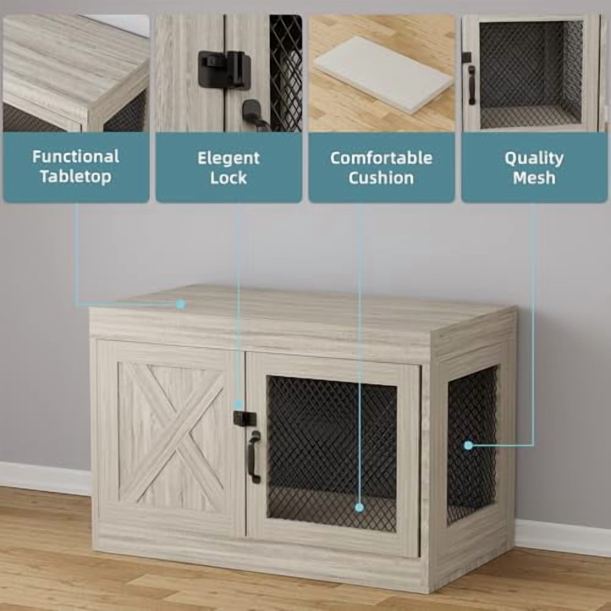 Xilingol Corner Dog Crate Furniture with Double Doors, 36 Inch Wooden ...