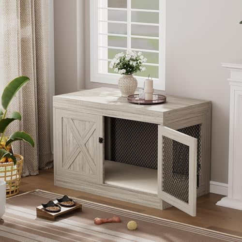 Xilingol Corner Dog Crate Furniture with Double Doors, 36 Inch Wooden ...