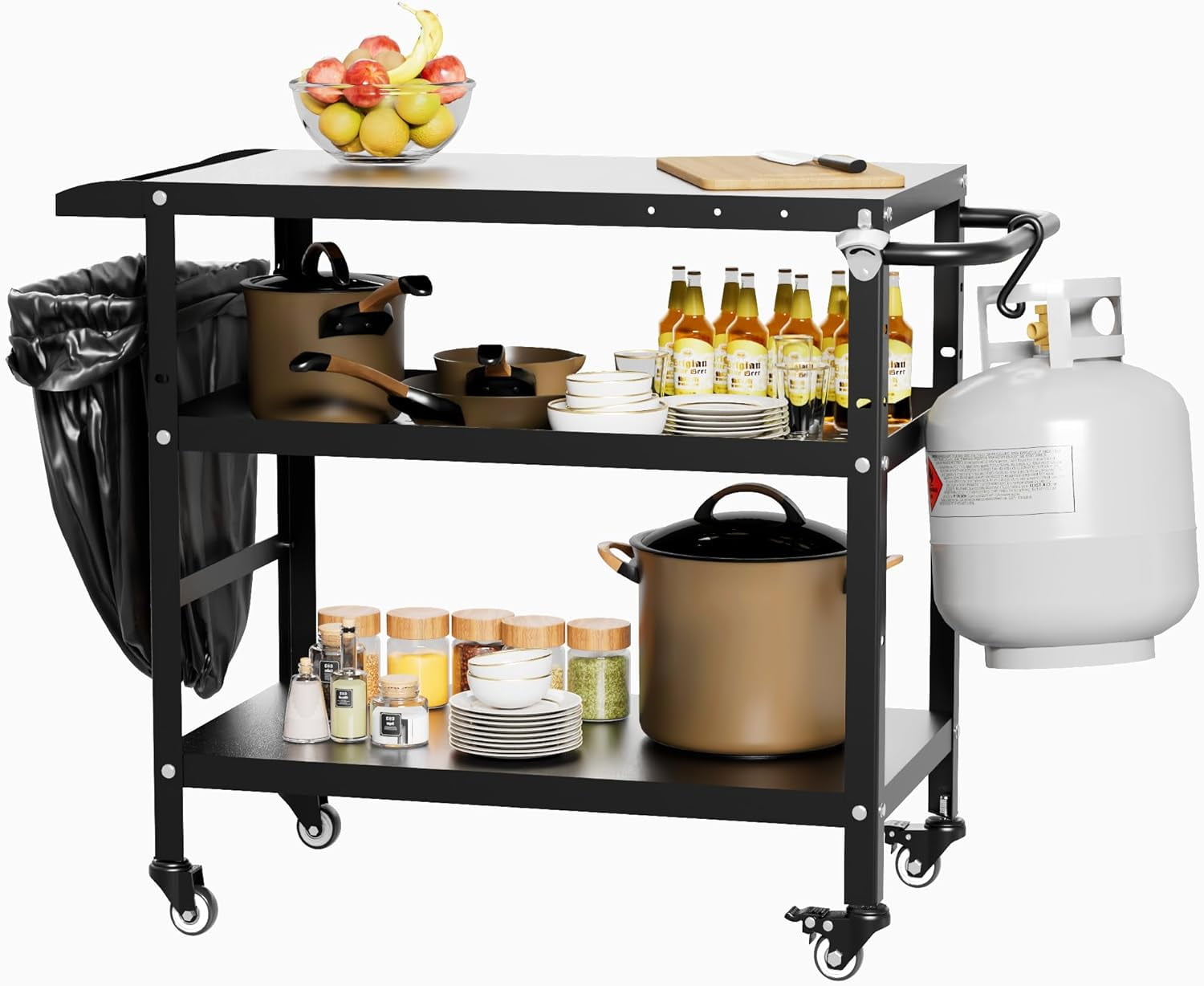 Xilingol Outdoor Grill Cart, Pizza Oven Stand Table with Wheels for ...