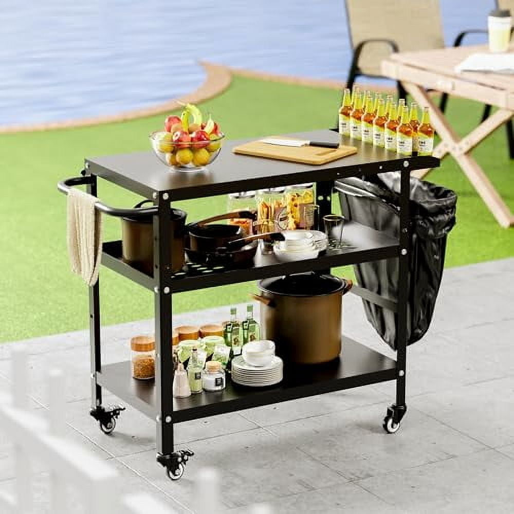 Xilingol Outdoor Grill Cart, Pizza Oven Stand Table with Wheels for ...