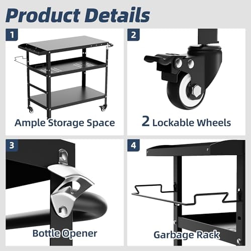 Xilingol Outdoor Grill Cart, Pizza Oven Stand Table with Wheels for ...