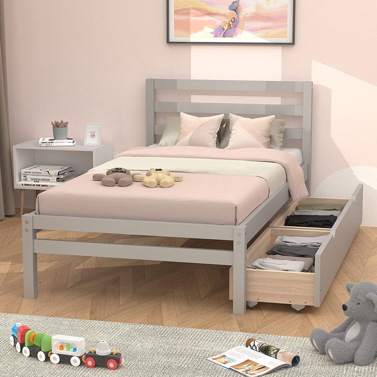 Xilingol Twin Daybed with Trundle Wood Sofa Bed Frame for Kids Teens ...