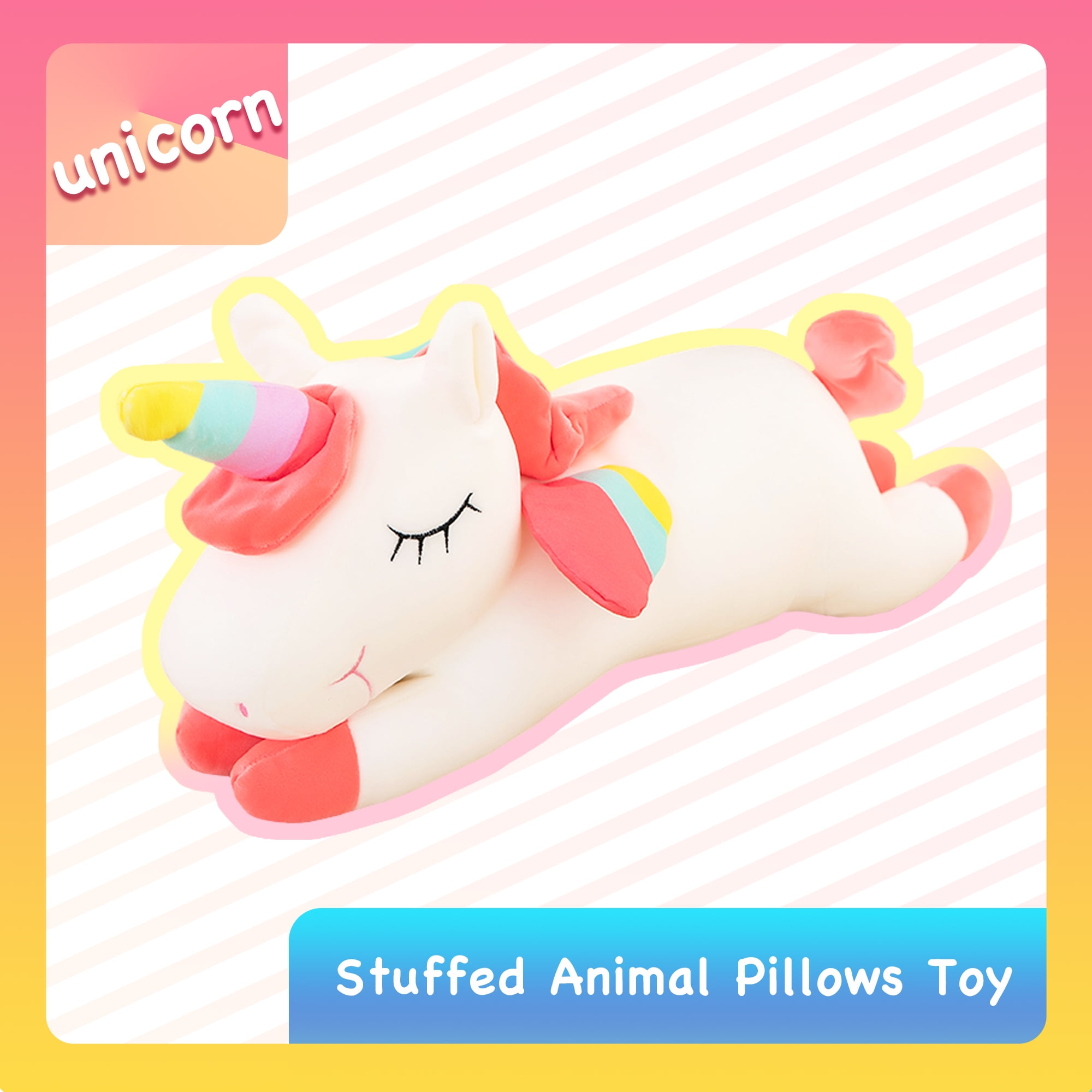 XinLe Fluffy Plushies Unicorn Stuffed Animal for Kids, Soft Pink with ...