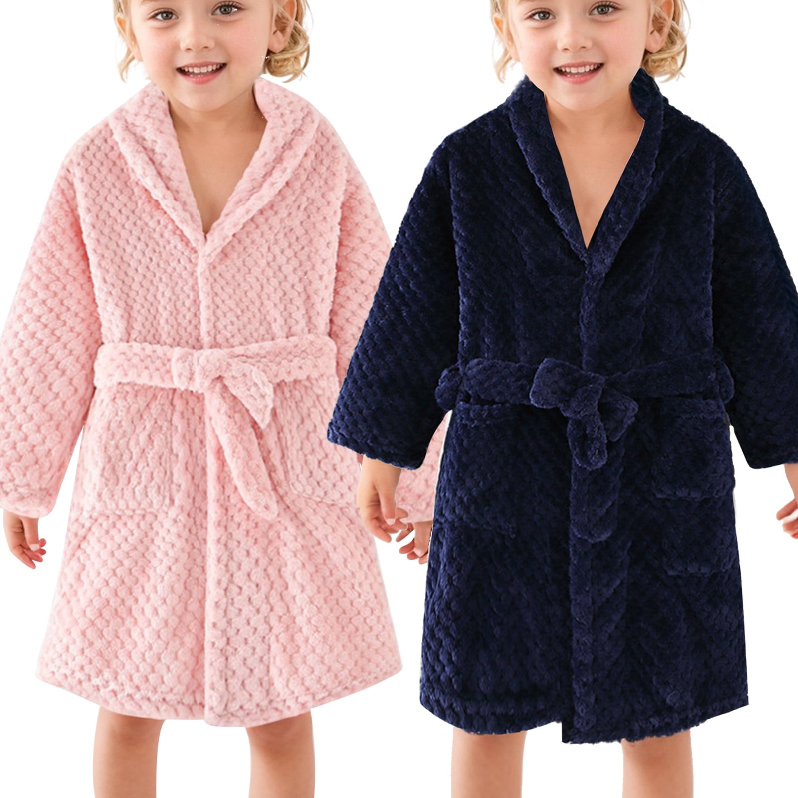 XinLfly Girls Flannel Hooded Robes, Warm with Pocket Bath Robe for Kids ...