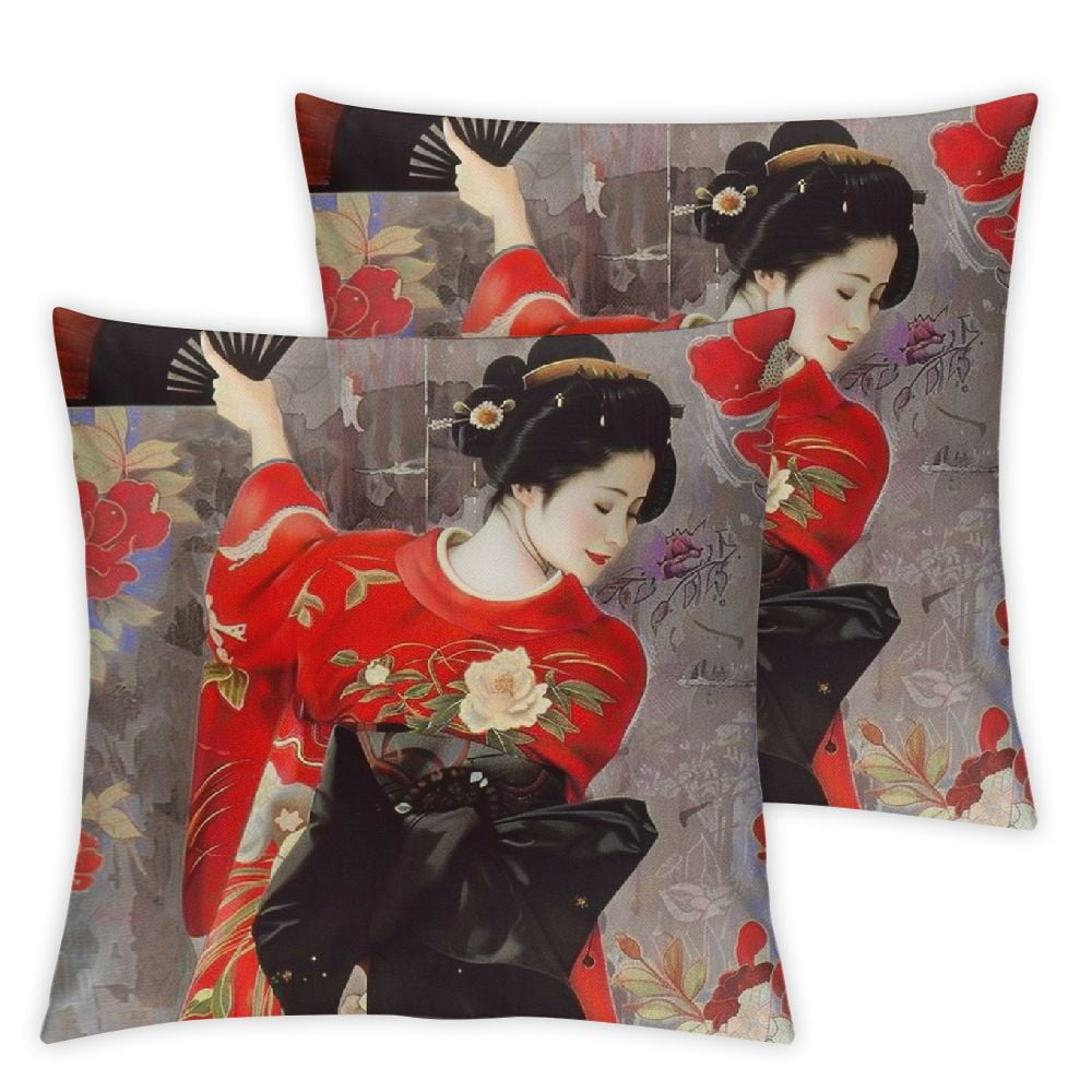 XinT Pillow Cases Dancing Japanese Geisha Kimono Throw Pillow Cover Decorative Pillowcases 1 set ...