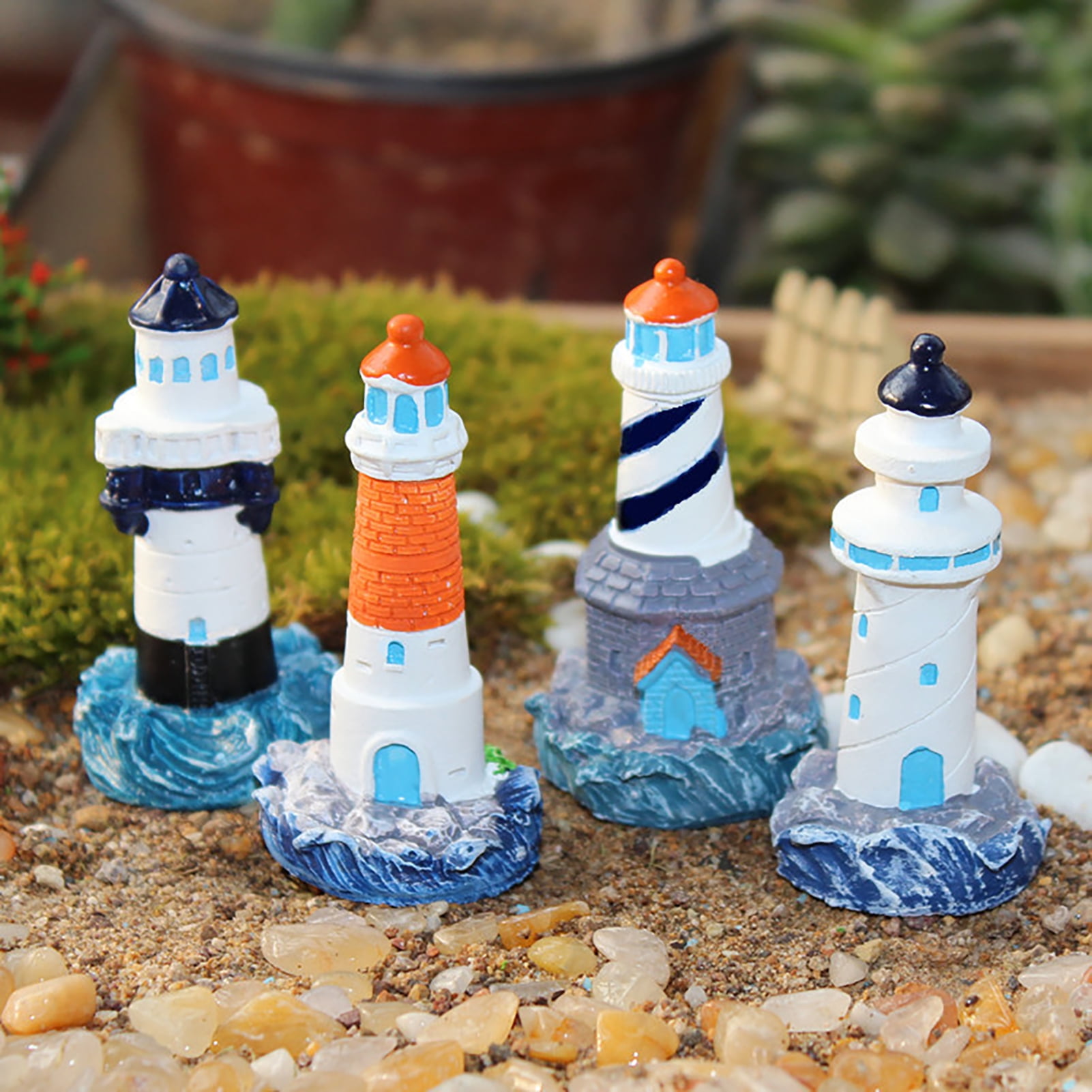 XinYux Realistic Shape DIY Lighthouse Miniature Resin Micro Landscape ...