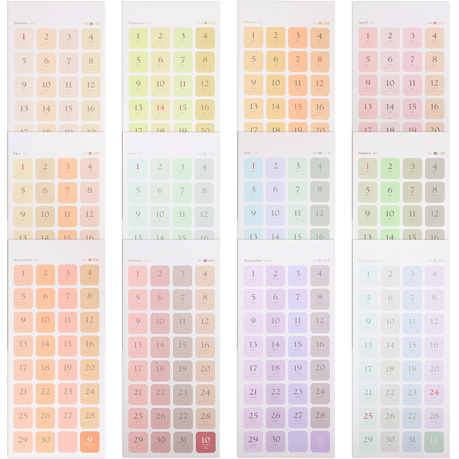 Xing 12 Sheets Portable Calendar Stickers Multi-function Planner Tabs ...
