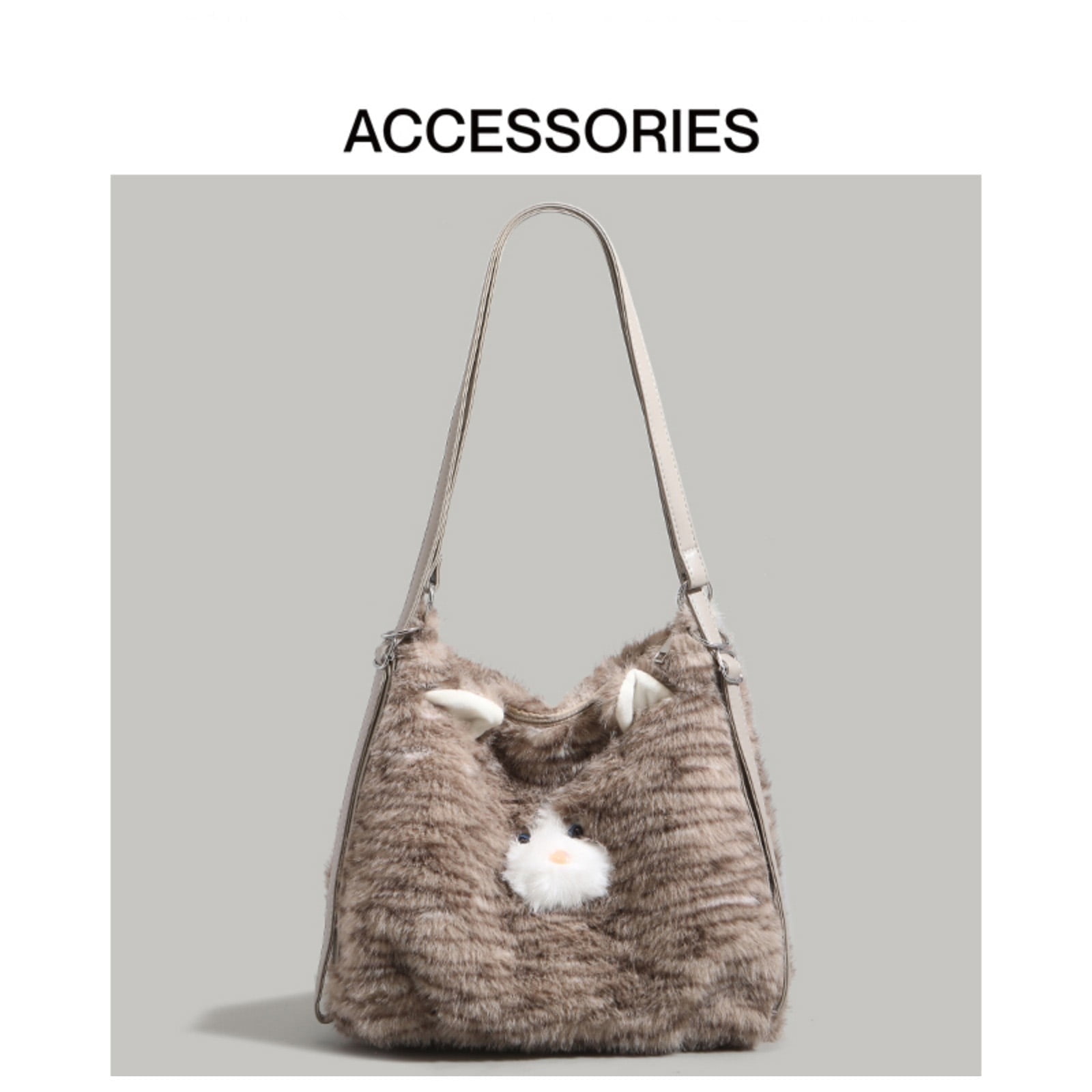 Xing Cute Cat Fur Rugged Double-Shoulder Bag for Women - Large Capacity ...