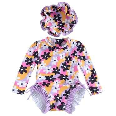 Juaugusep Baby Girl Long Sleeve Rash Guard Swimsuit Bow Plaid Print ...