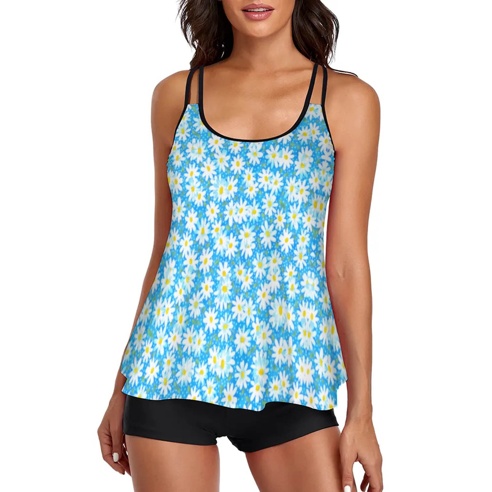 Xinqinghao Womens Tankini Swimsuit Ladies Double Shoulder Sling Print
