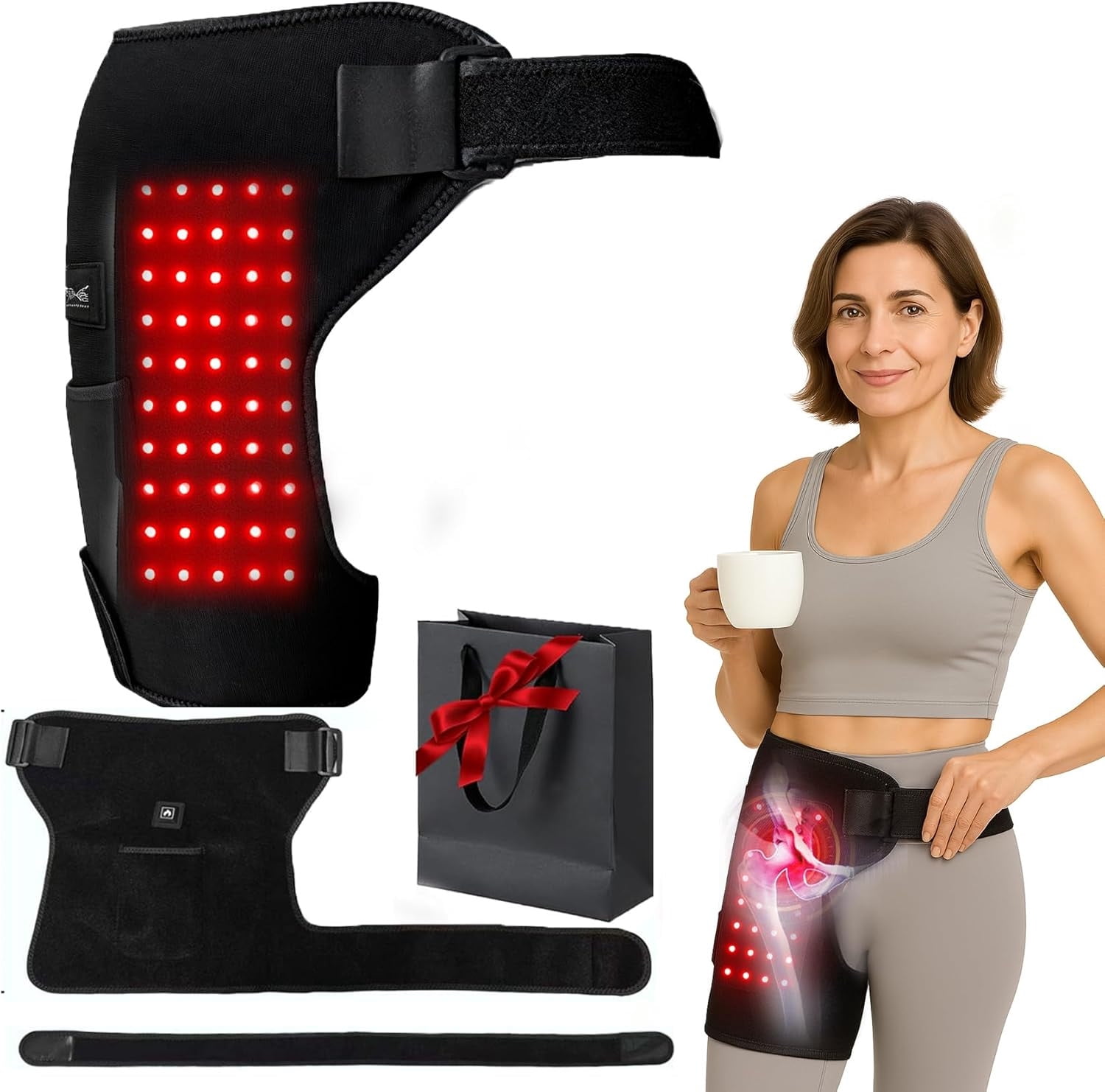 Xinsrenus Hip Brace with Red Light Therapy, Adjustable Heating Hip ...