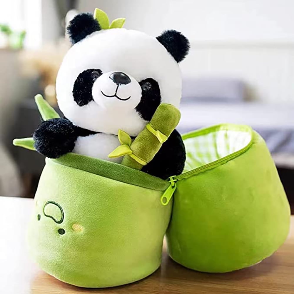 Xinuu Bamboo Tube Panda Stuffed Animals Cute Panda Holding Bamboo ...