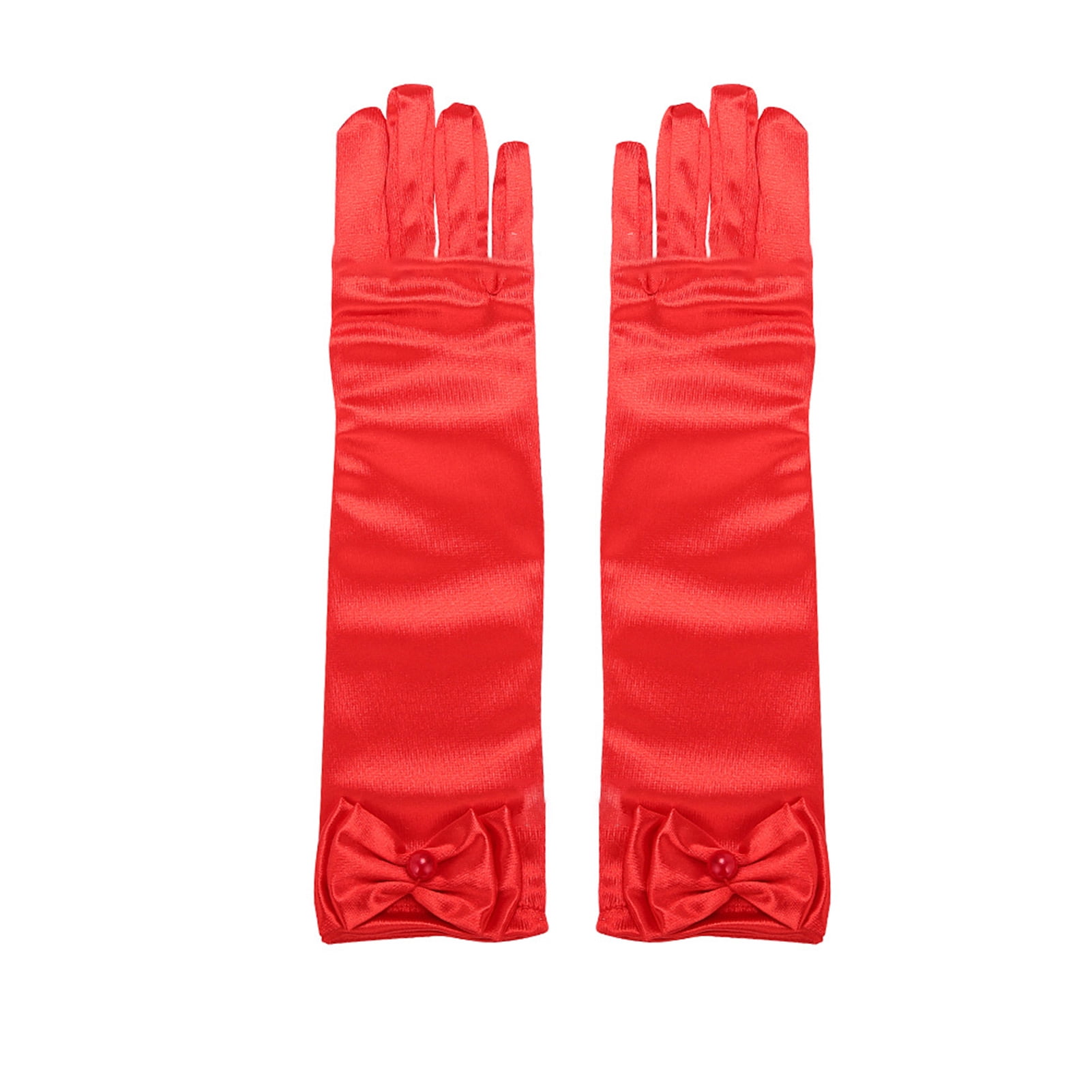 Xinwanna 1 Pair Children Performance Gloves Faux Pearl Bow Decor Solid ...