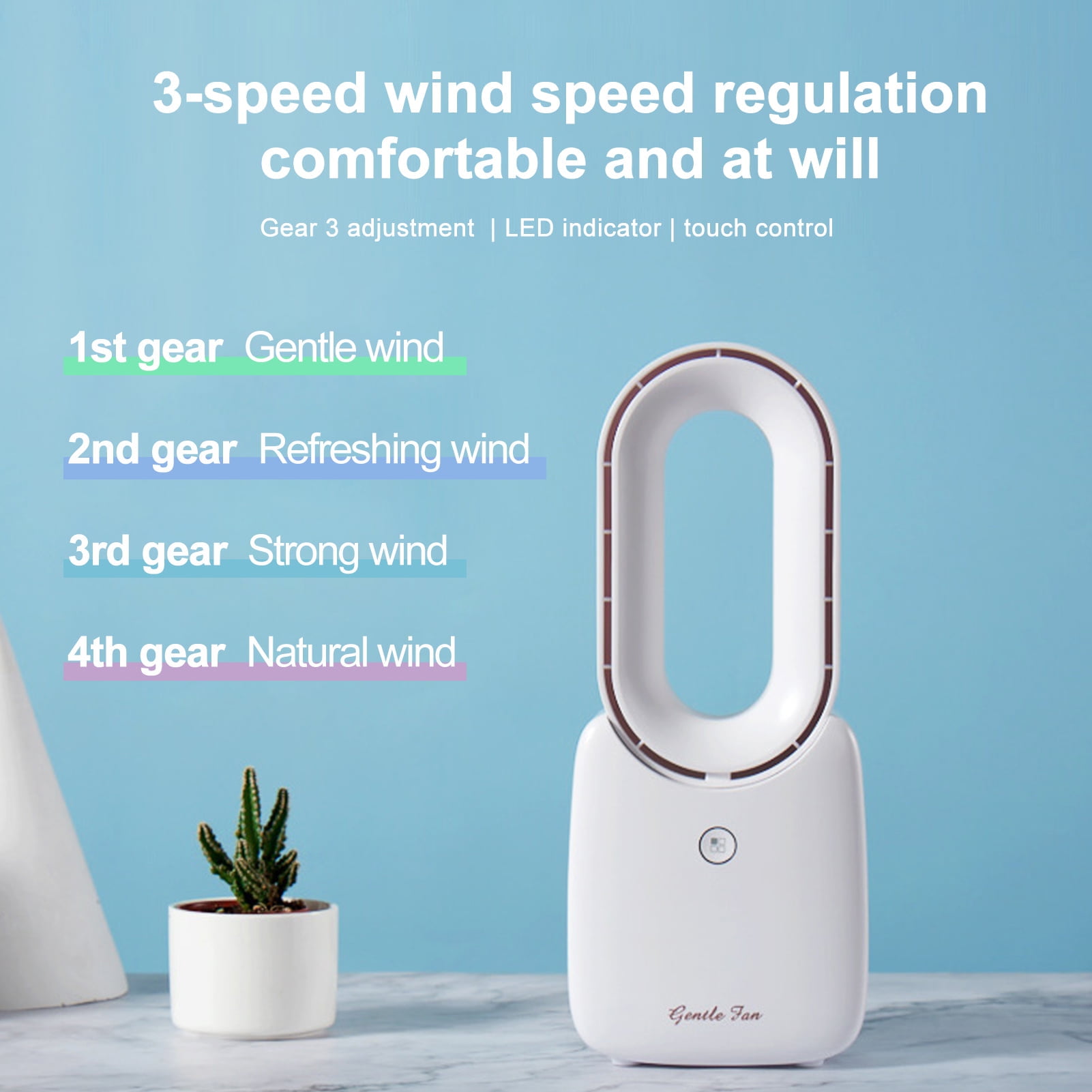 Xinwanna 1 Set 2500mAh 4 Speeds Bladeless Fan with Touch Control LED ...