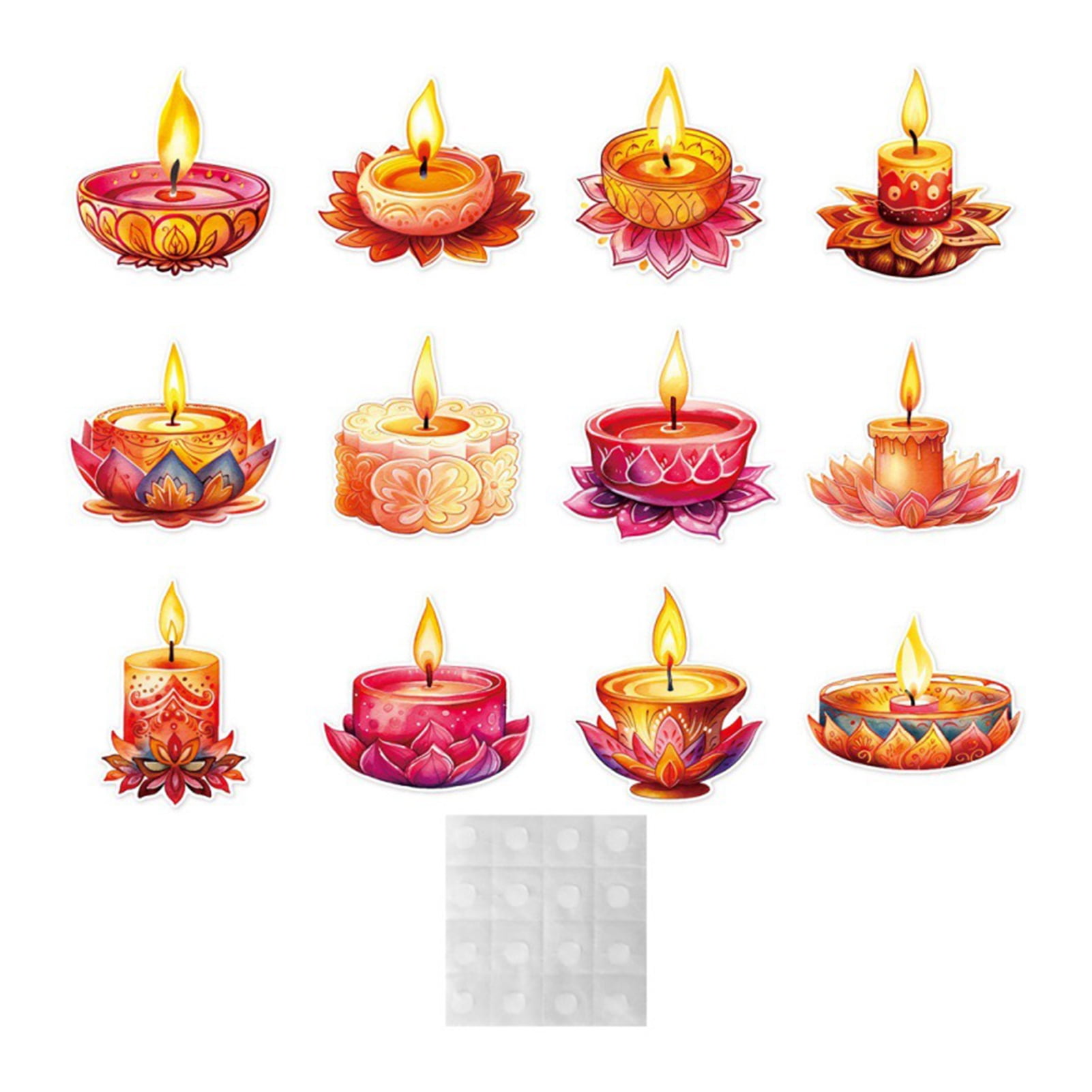 Xinwanna 12 Pcs Diwali Festival Sticker Lotus Tealight Candle Holder ...