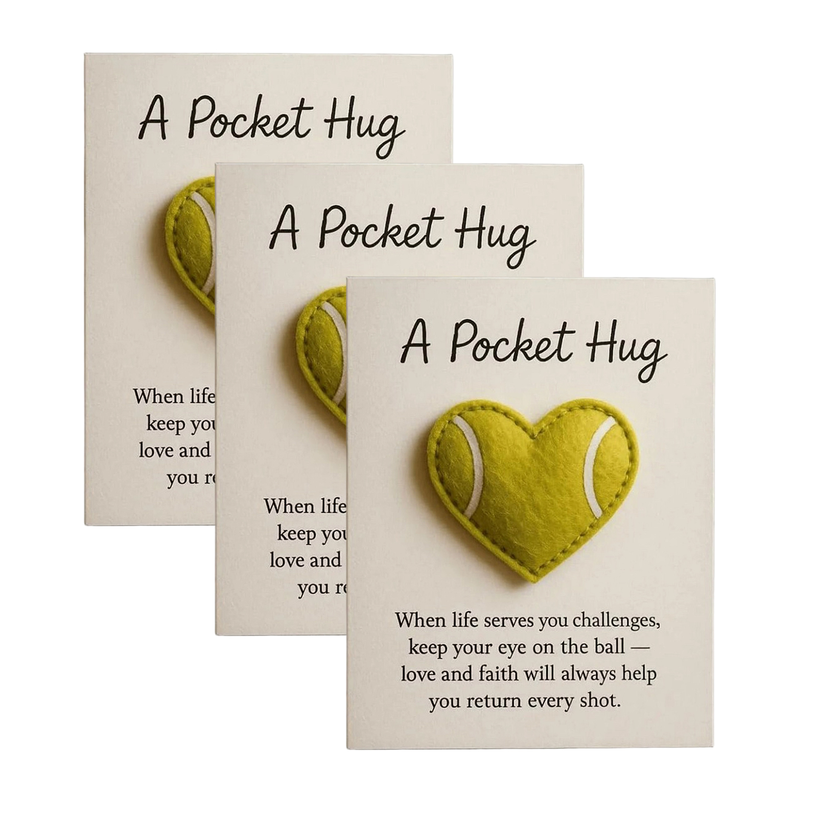 Xinwanna 3Pcs Love Heart Tennis Pocket Hug with Positive Card Emotional ...