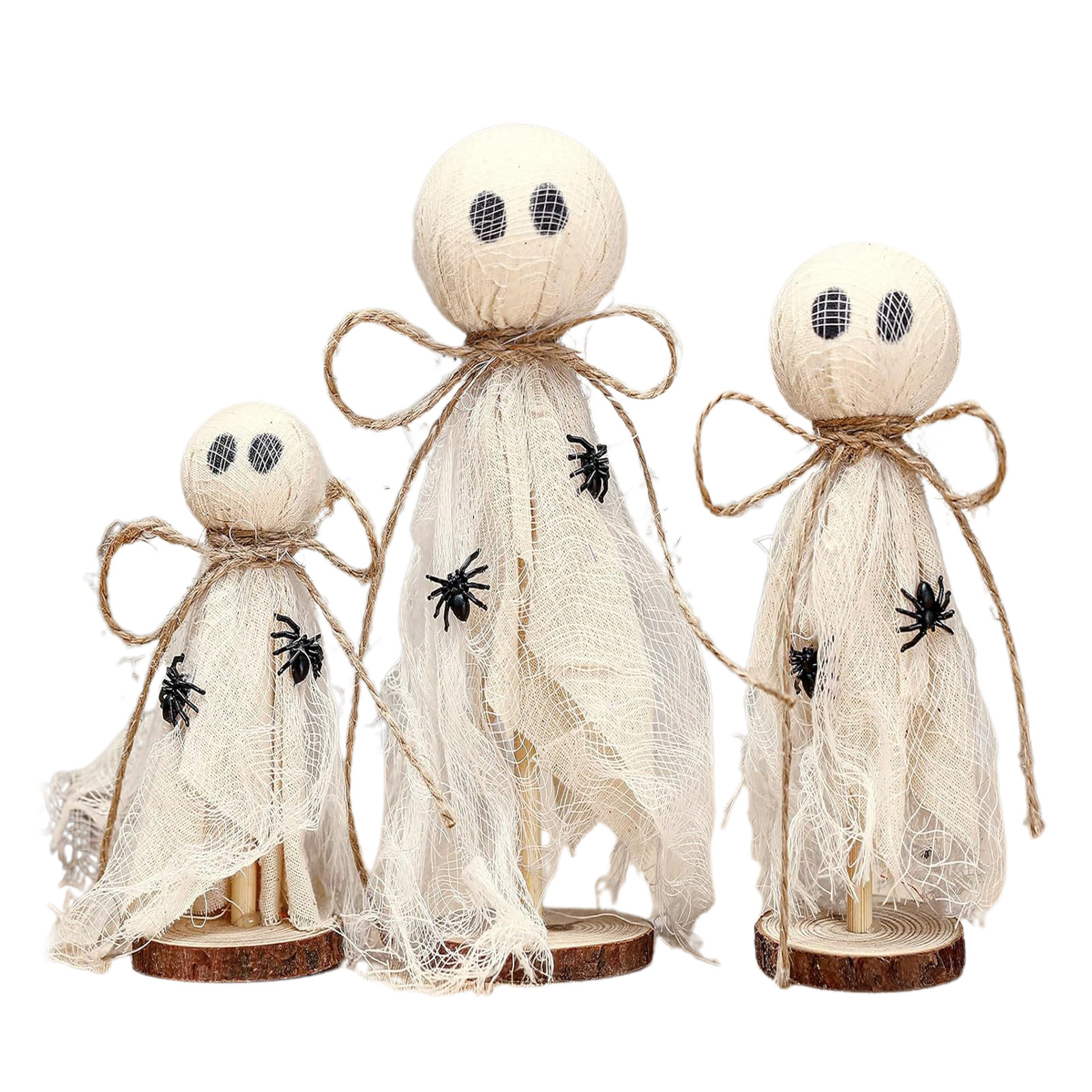 Xinwanna 3Pcs Rustic Halloween Ghost Decor Handcrafted Wooden And ...