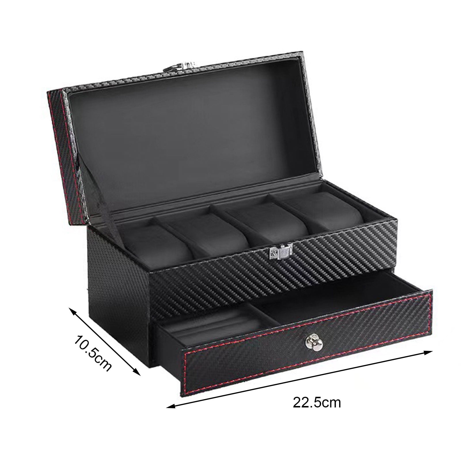 Xinwanna 4-Slot Watch Box, Lockable Watch Case with Clear Window Lid, 2 ...