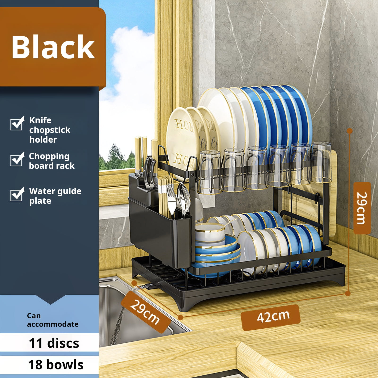 Xinwanna Dish, Glass & Flatware Racks, Double-Layer Large Capacity with ...