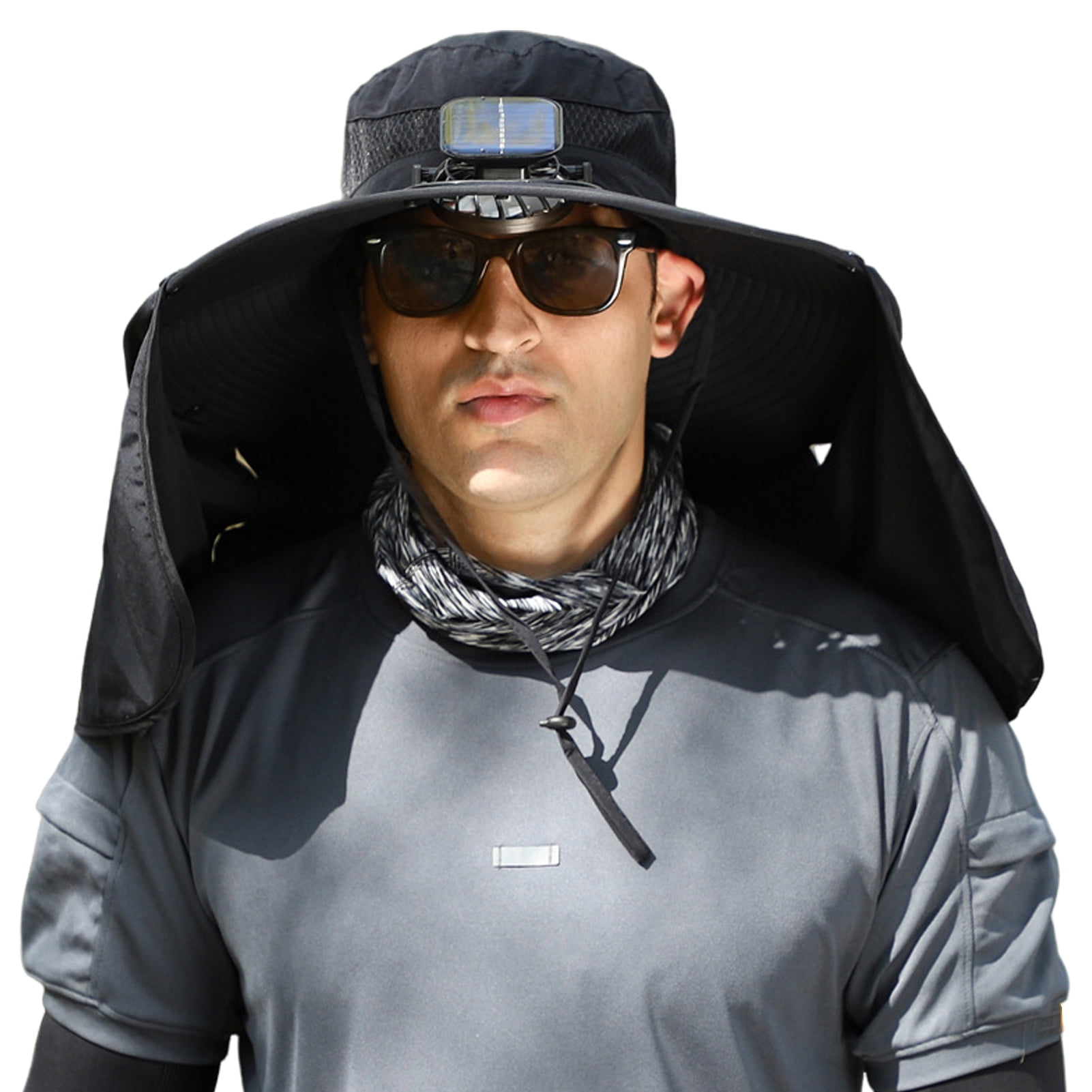 Xinwanna Fisherman Hat Solar Fan Hat with Neck Flap USB Rechargeable UV Cooling Fan Fishing Hat ...