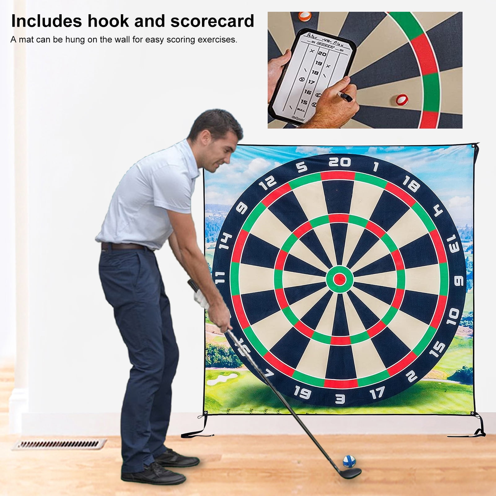 Xinwanna Golf & Dart Combination Game, 200CM Golf Batting Mat with 16 ...