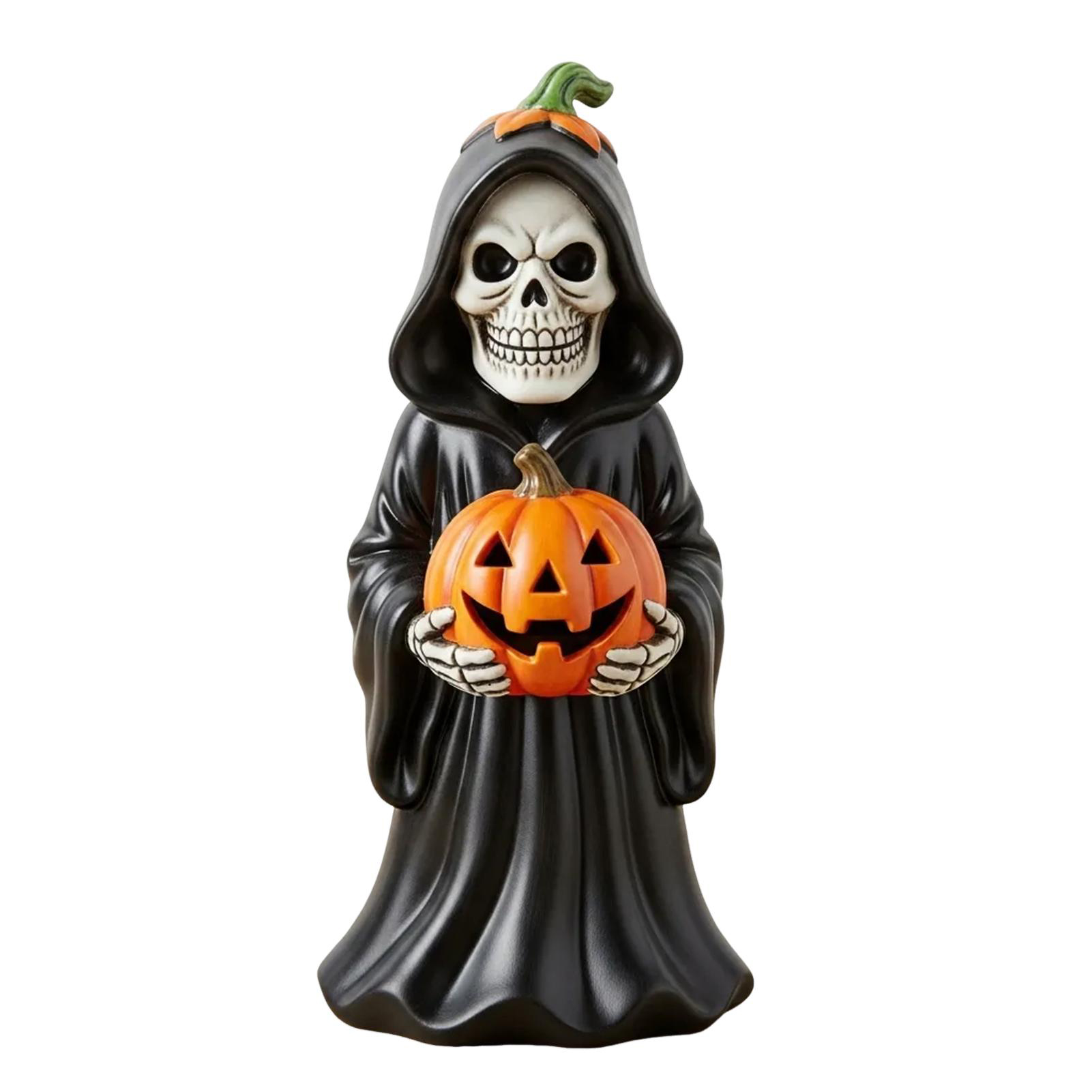 Xinwanna Halloween Skull Pumpkin Figurine Resin Skeleton Holding ...