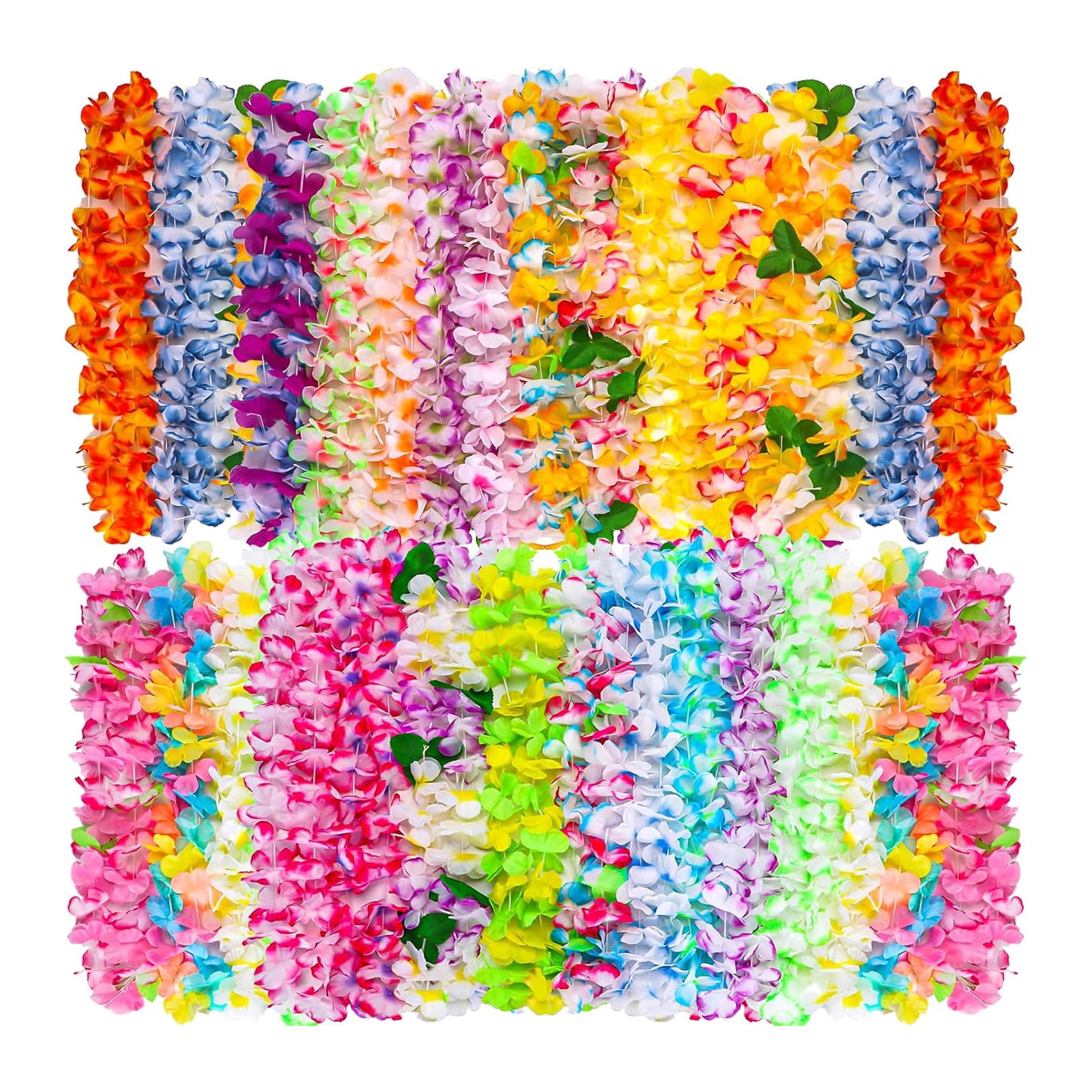 Xinwanna Hawaiian Leis Bulk Colorful Faux Flower Necklace Leis Tropical ...