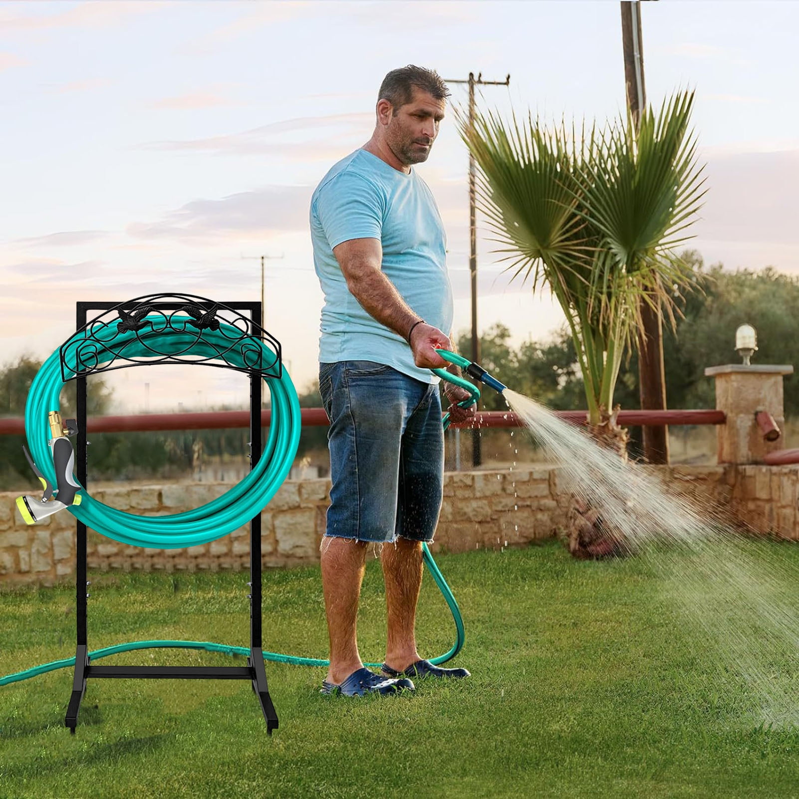 Xinwanna Metal Water Hose Reel Stand Holds Storage 150ft Hose for ...