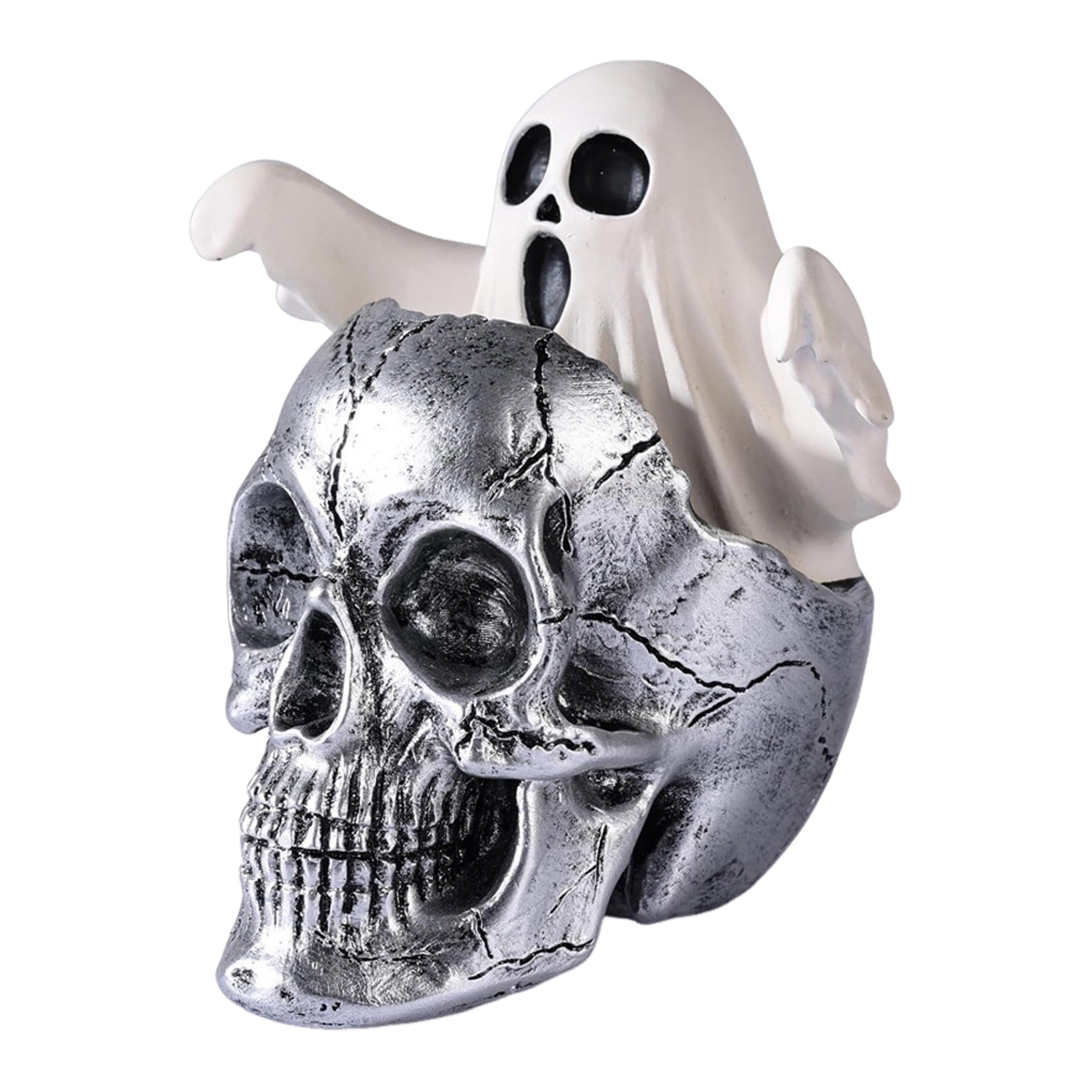 Xinwanna Mini Skull Head with Ghost Figurine Spooky Skeleton Head Ghost ...