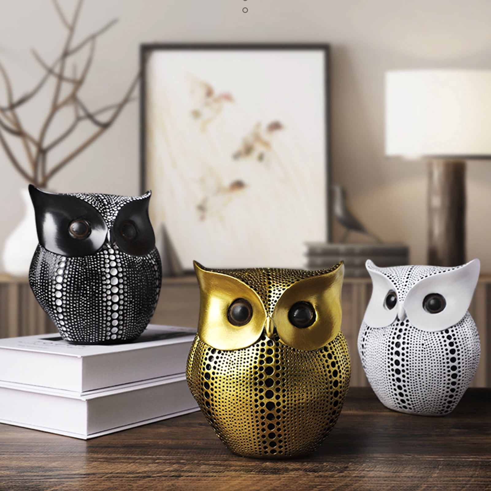 Xinwanna Resin Owl Ornament Craft Lovely Bird Miniatures Figurines Mini ...
