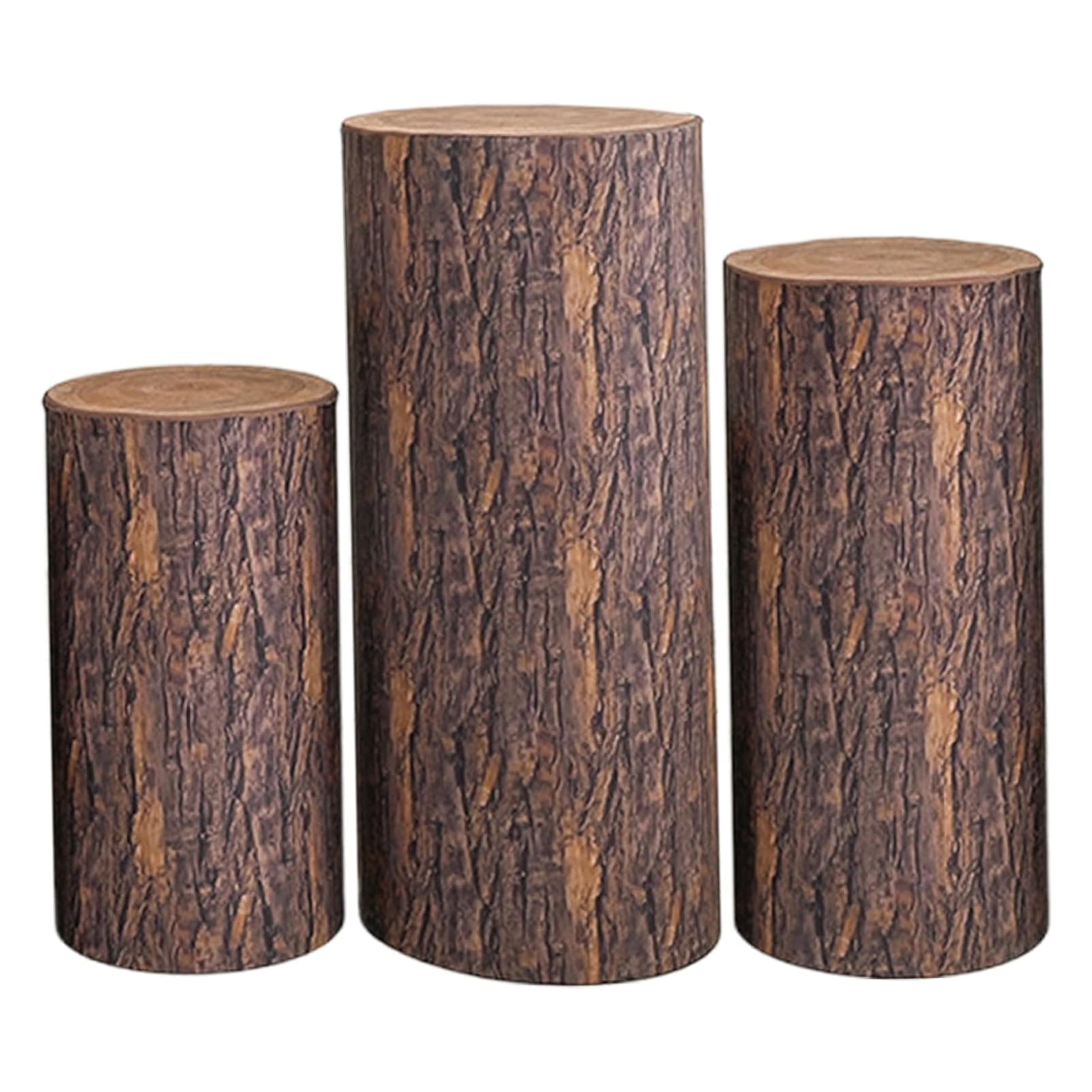 Xinwanna Set of 3 Spandex Cylinder Pedestal Stand Covers Brown Round ...