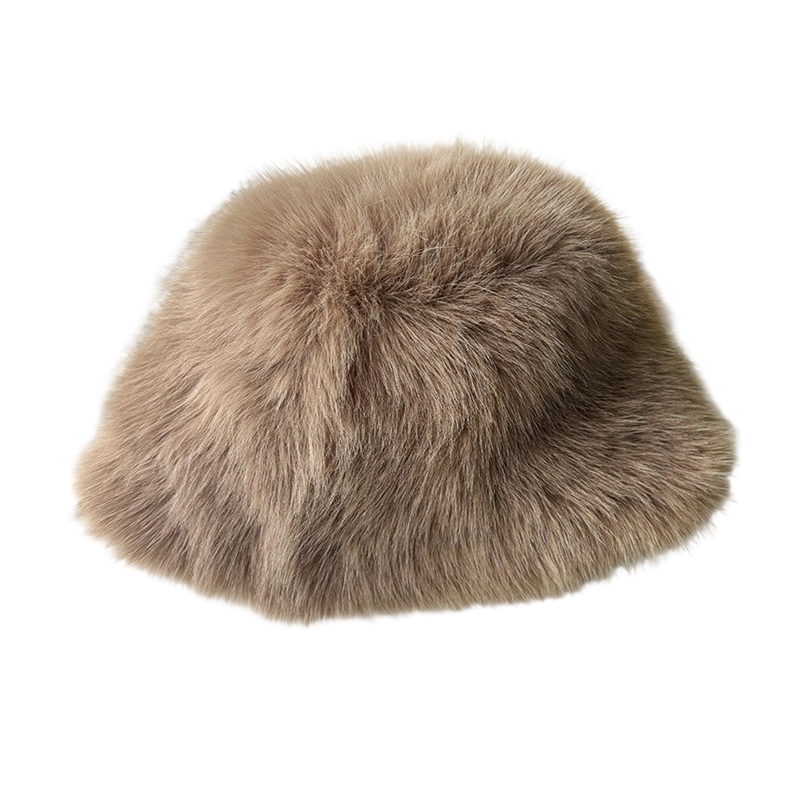Xinwanna Women's Fuzzy Faux Fur Bucket Hat Winter Plush Furry Ladies ...