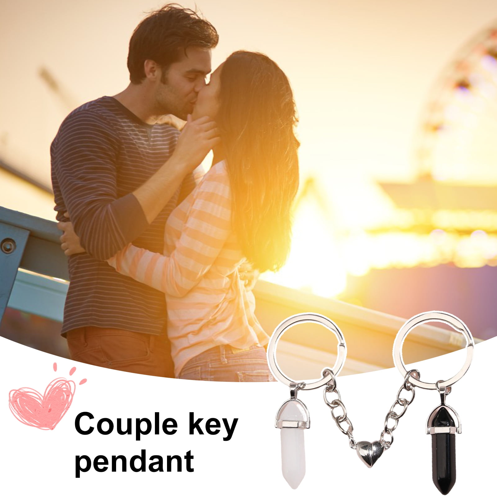 Xinyolin 1 Pair Couple Keychain Magnetic Heart Connection Chain Solid ...