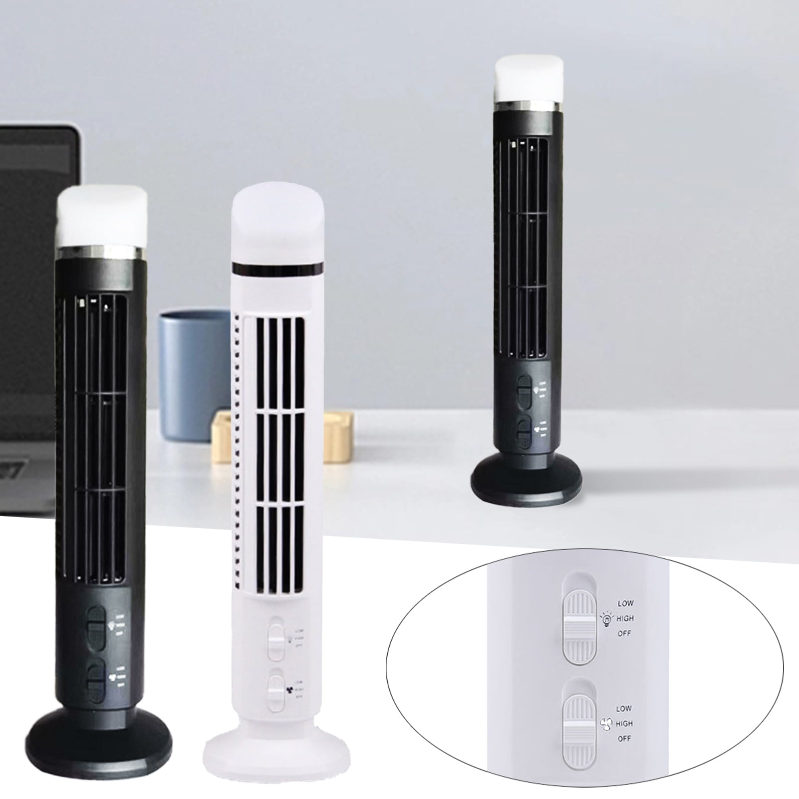 Xinyolin 1 Set Mini Tower Fan USB Interface Adjustable 2 Gears LED ...