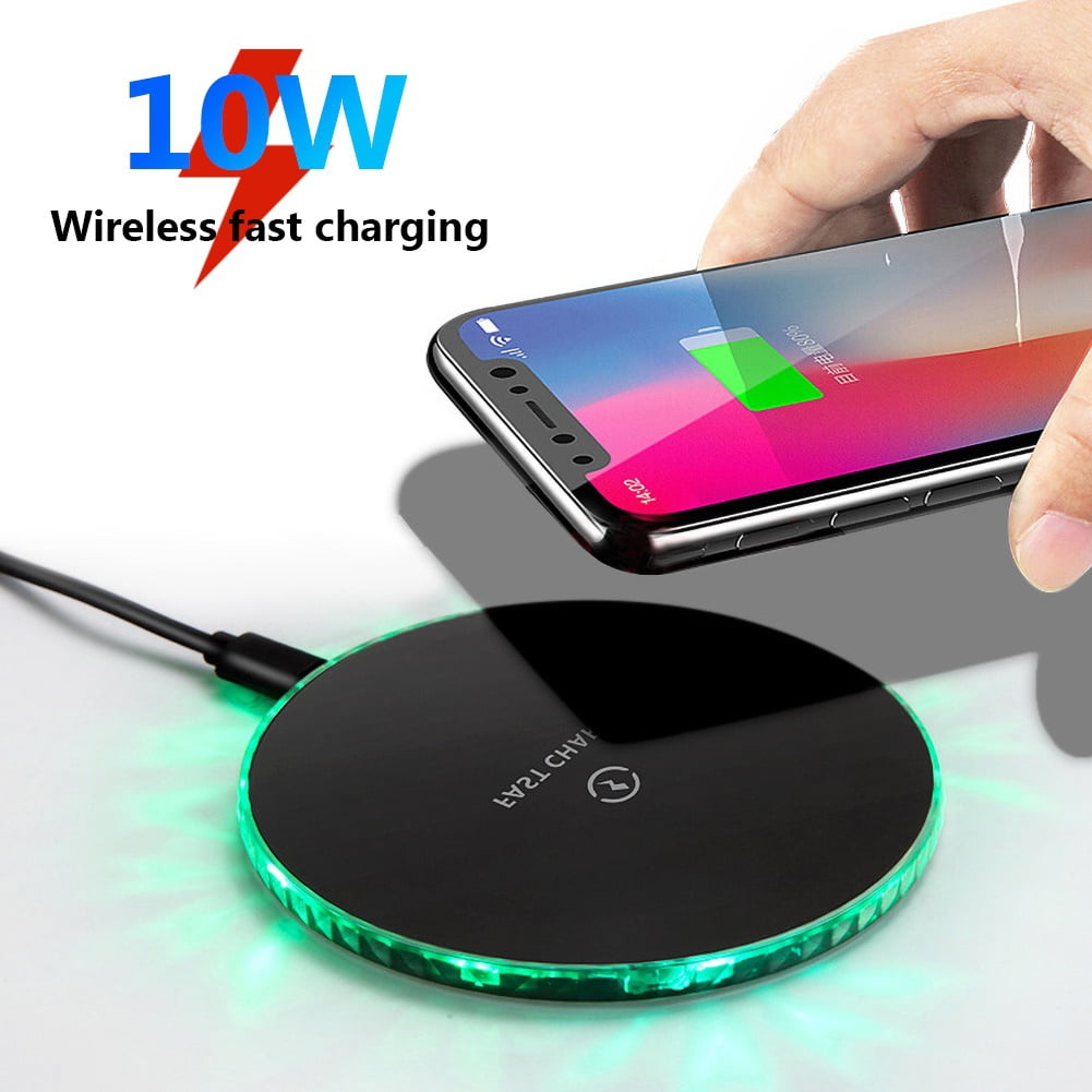 Xinyolin 10W Round LED Wireless Fast Charging Pad Charger Adapter for iPhone for Samsung ...