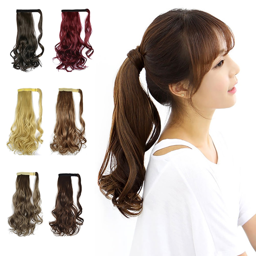 Xinyolin 18 inch Synthetic Fiber Clip in Wavy Curly Ponytail Wig Hair ...