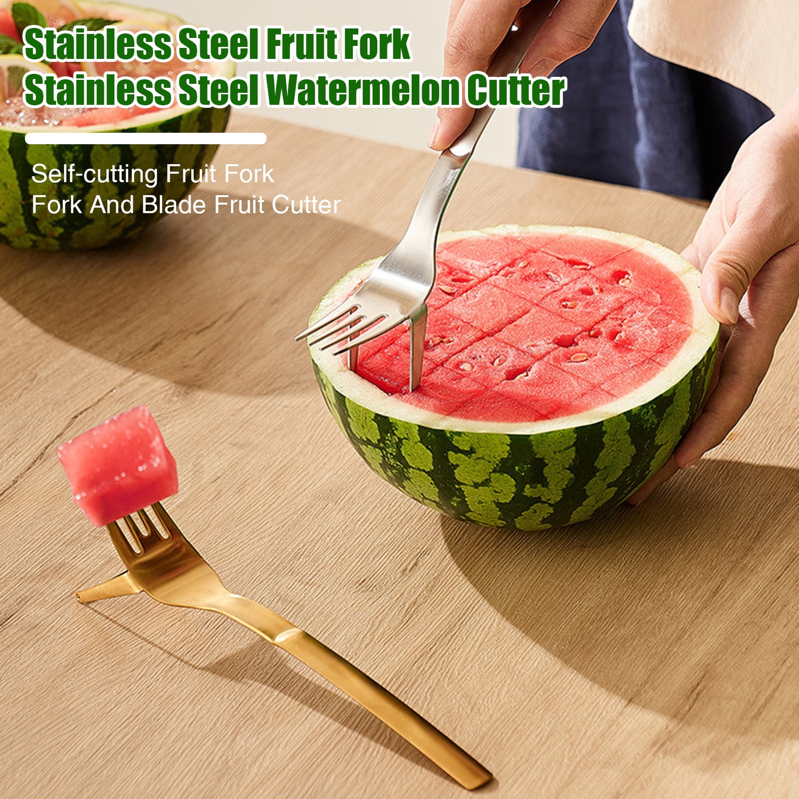 Xinyolin 2-In-1 Stainless Steel Fruit Fork Cutter Watermelon Slicer ...