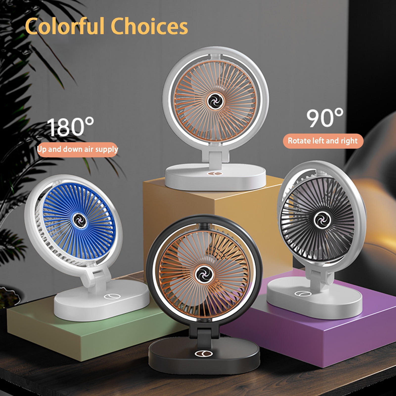 Xinyolin 3-Speed Electric Desktop Fan with LED Light Rechargeable ...