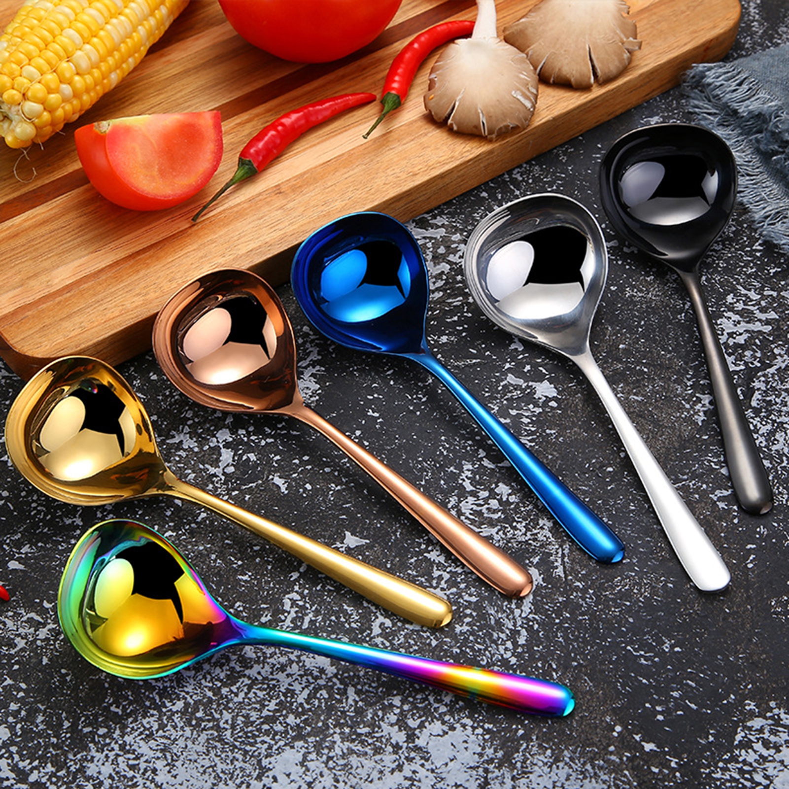 Xinyolin 304 Stainless Steel Spoon Long Handle Colorful Dessert Cake ...