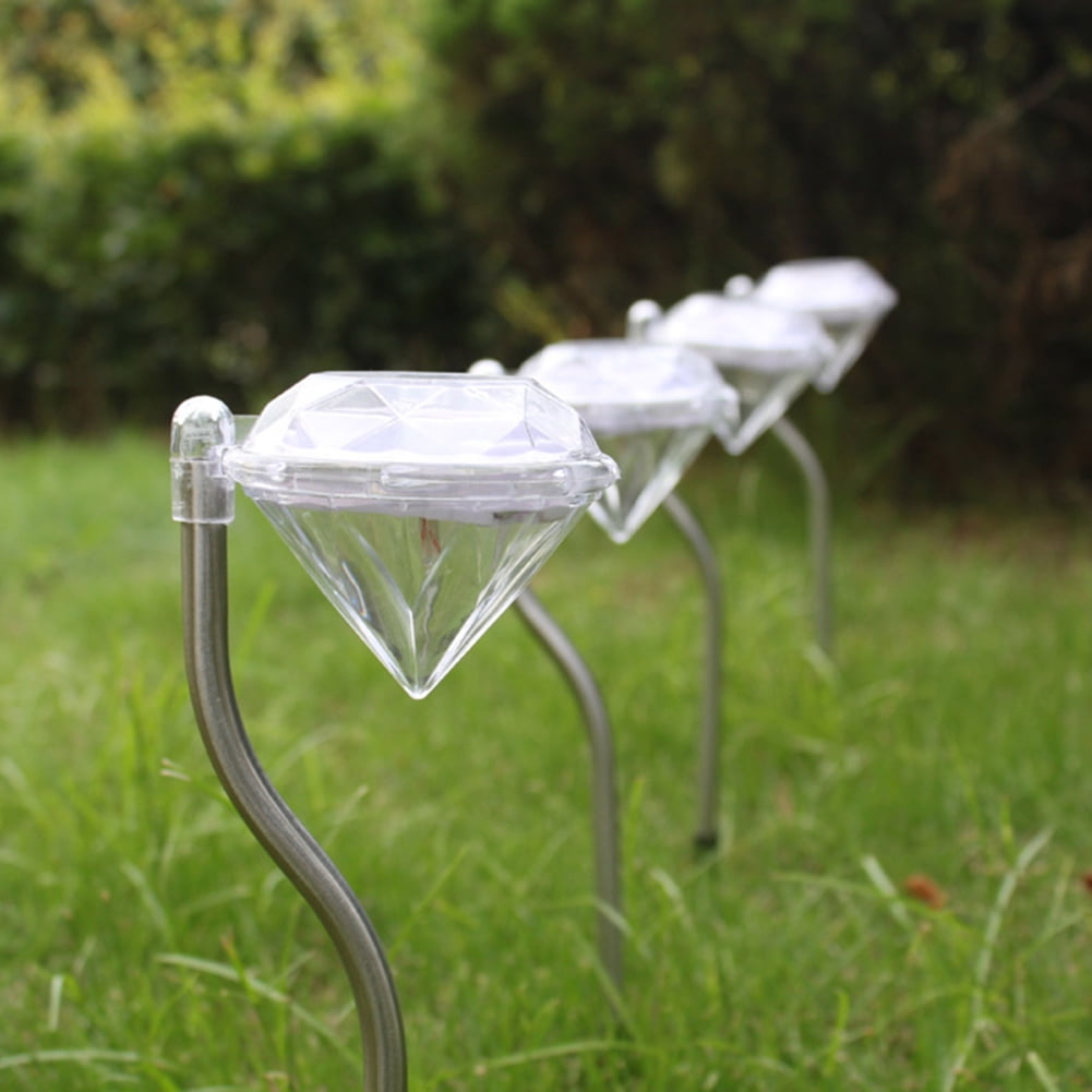 Xinyolin 4Pcs Diamond-Shape Solar Powered LED Stake Lights Garden Lawn ...