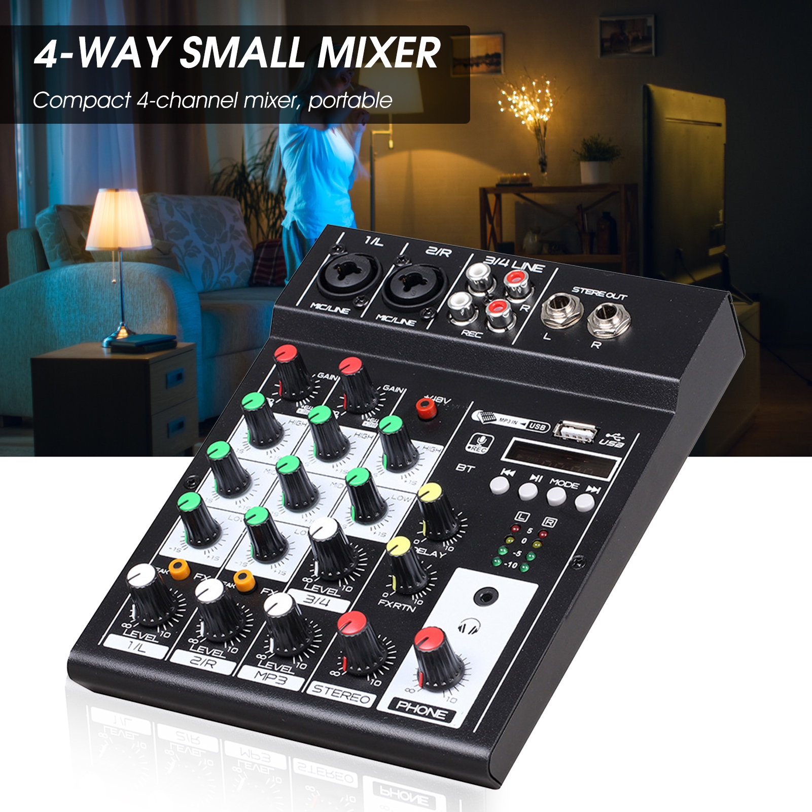 Xinyolin Audio Mixer 4 Channels Volume Control Powerful Power Adapter ...