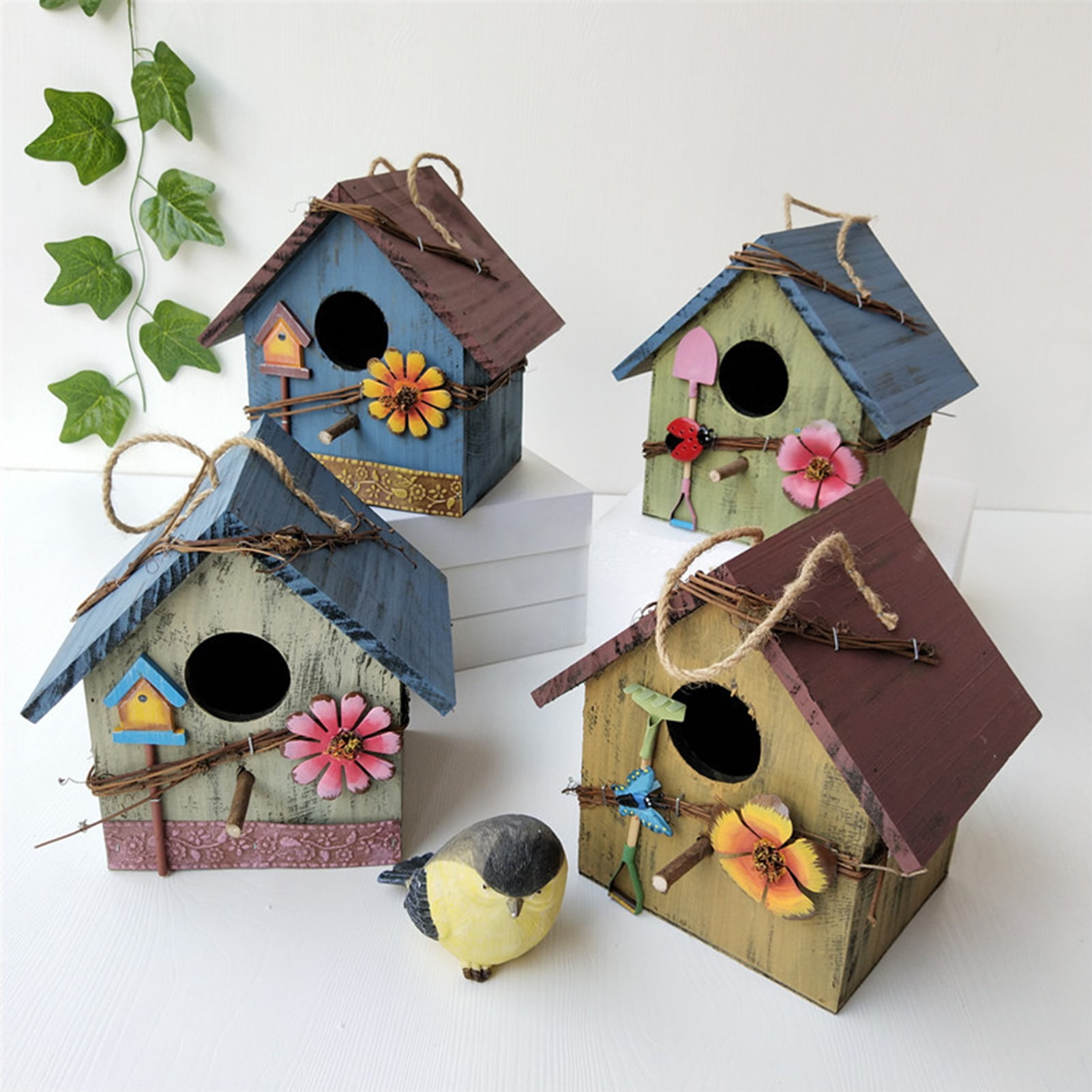 Xinyolin Bird Nest Eco-friendly Rustic Wood Sturdy Bird House for Park ...