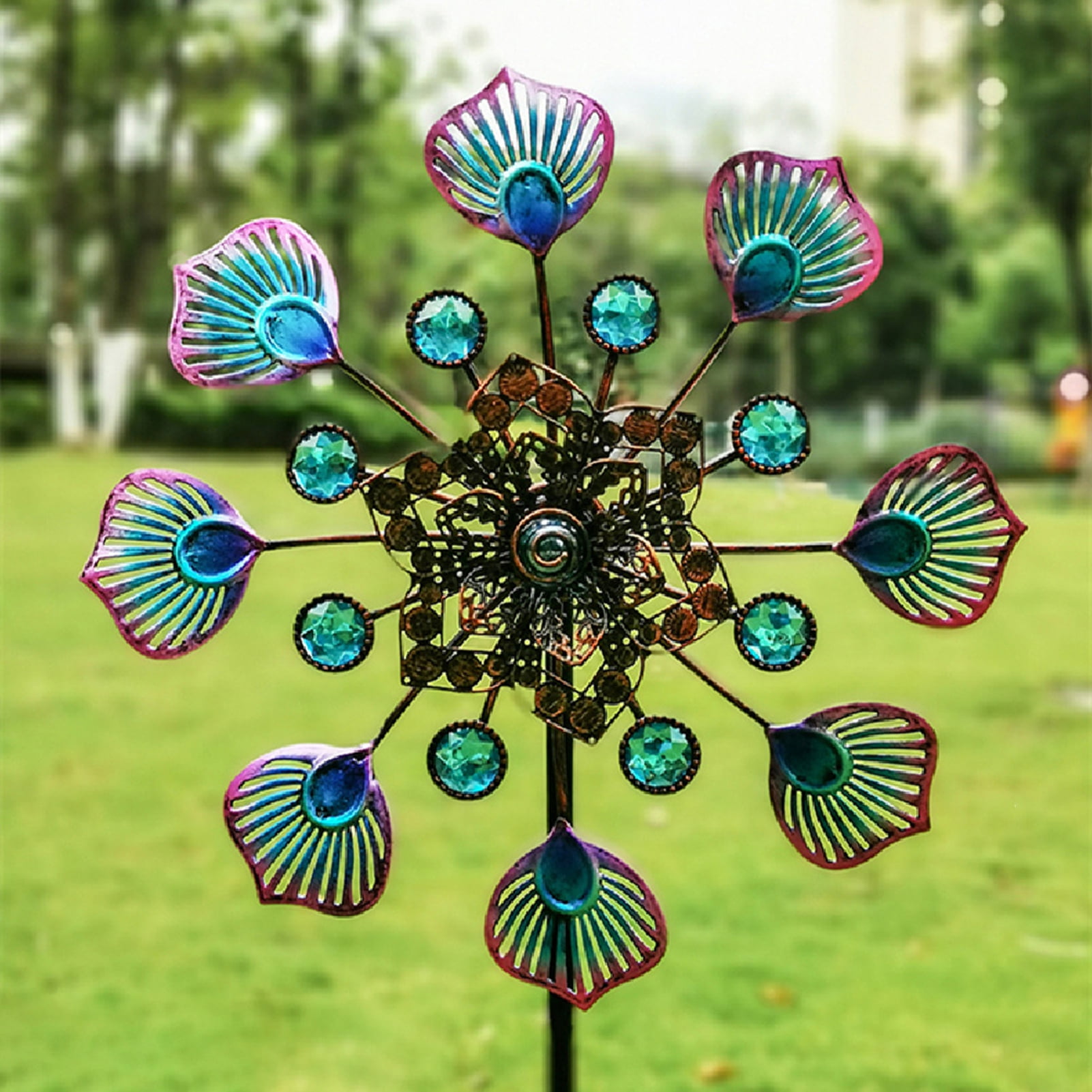 Xinyolin Creative Peacock Tail Shape Windmill Decor Exquisite Gradient ...