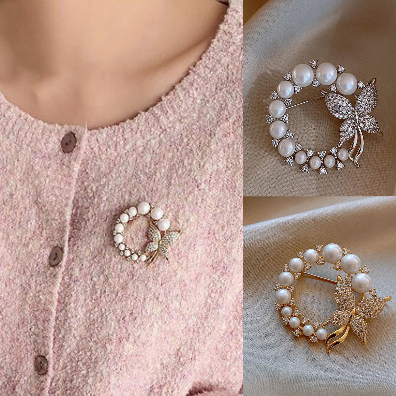 Xinyolin Delicate Small Brooch Pin with Faux Pearls - Rhinestones ...