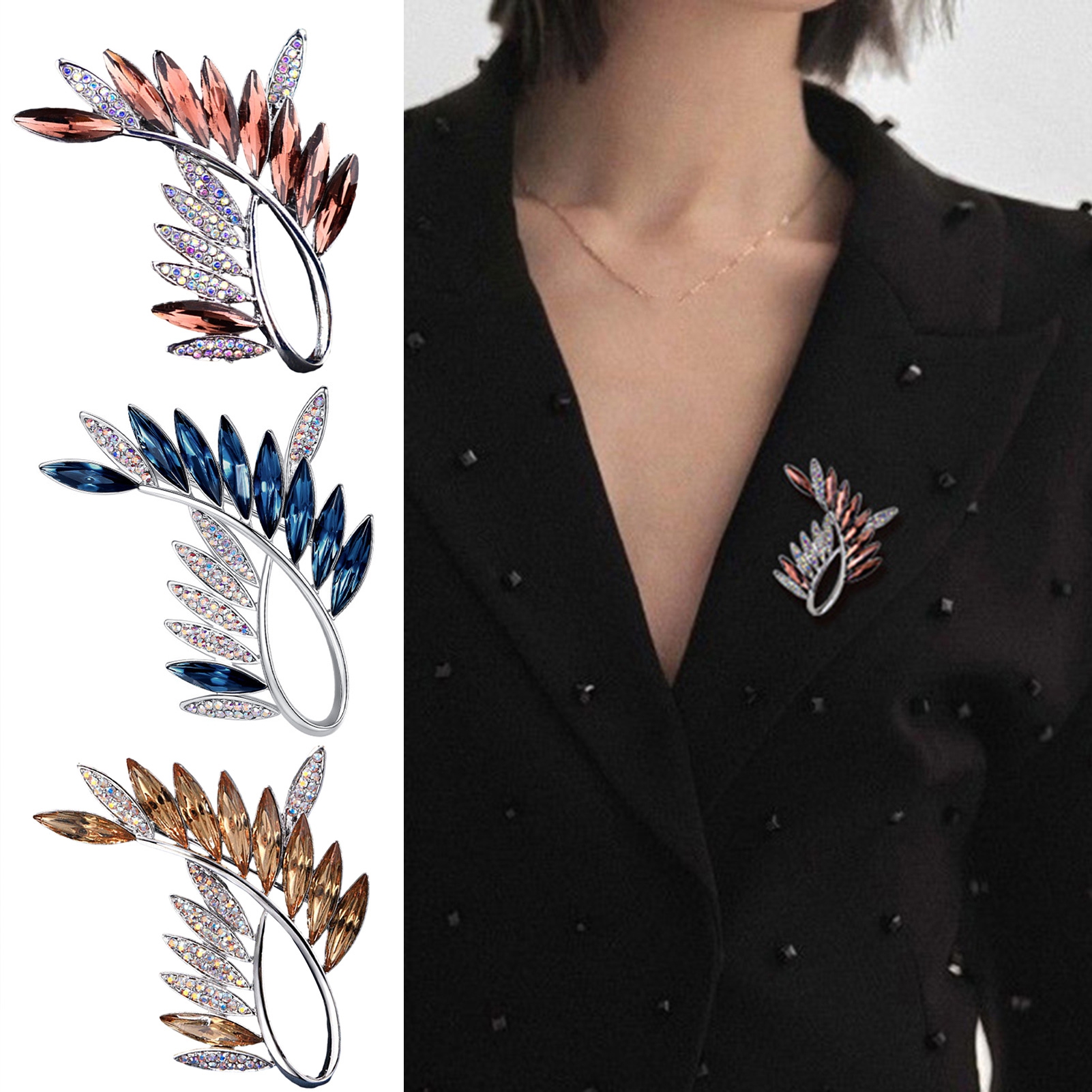 Xinyolin Elegant Leaves Shape Brooch Sparking Faux Crystal Rhinestone ...