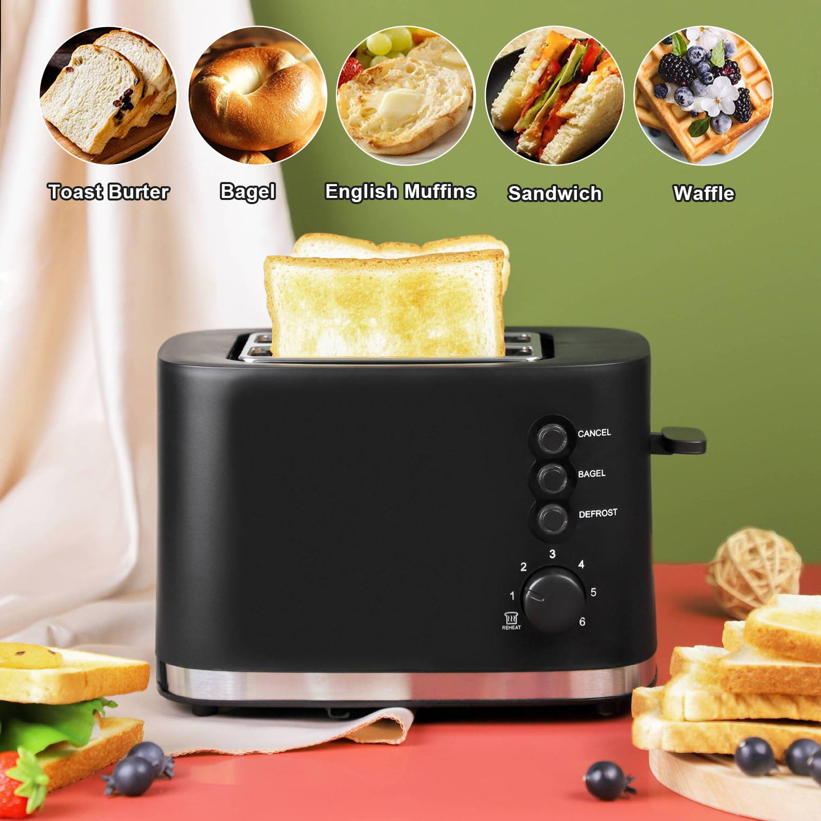 Xinyolin Home Toaster 2 Piece Bread US Plug Stainless Steel Extra Wide ...