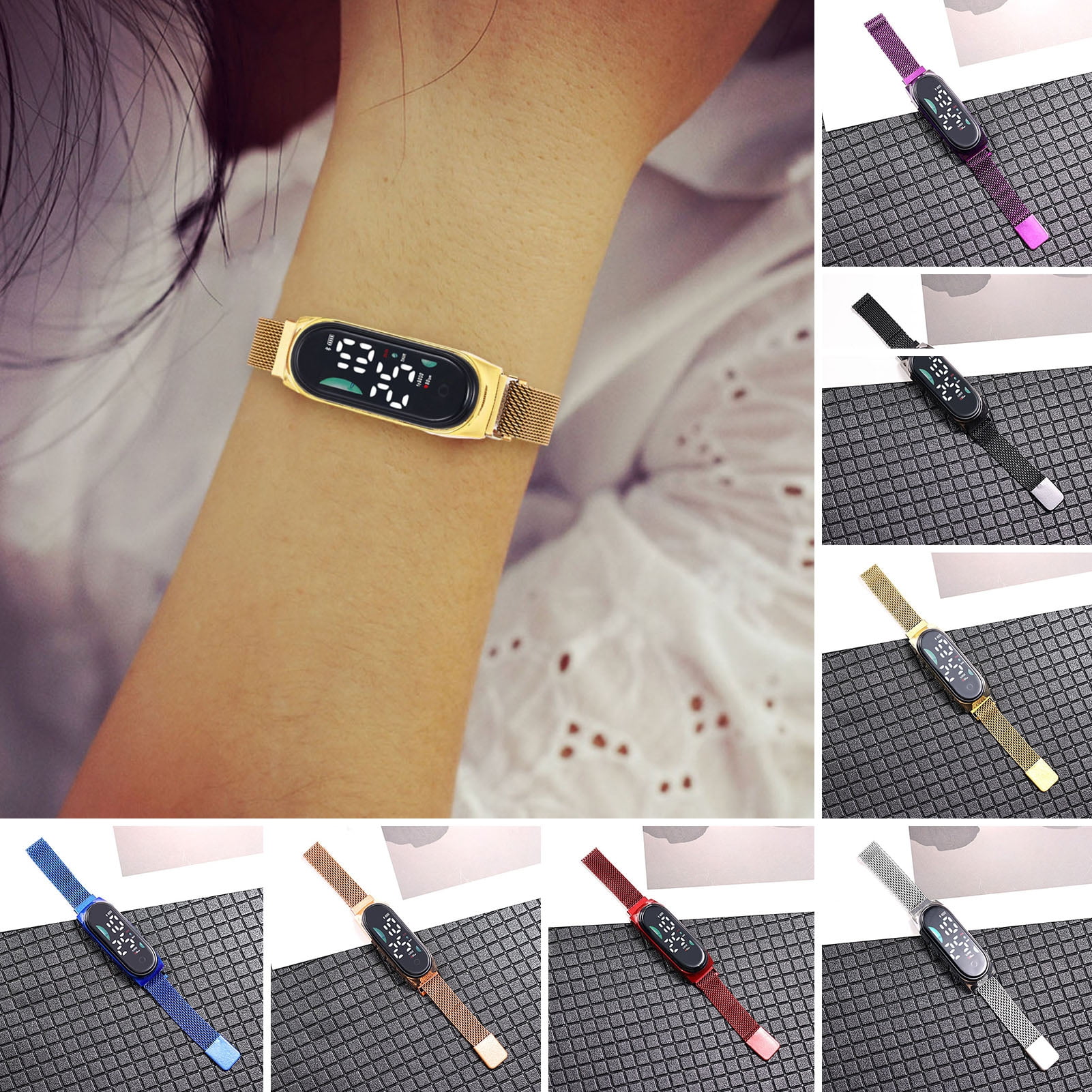 Xinyolin LED Digital Watch Waterproof Magnet Stainless Alloy Legible ...